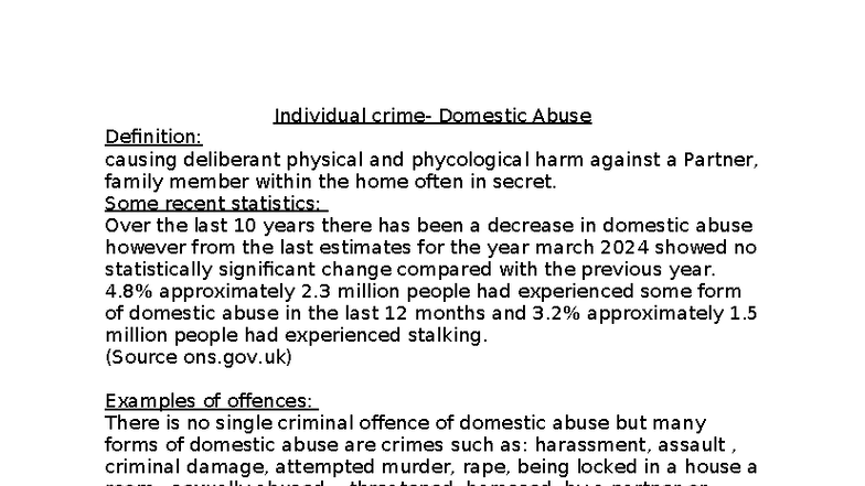 Individual Crime Study: Domestic Abuse Definition & Statistics - Studocu
