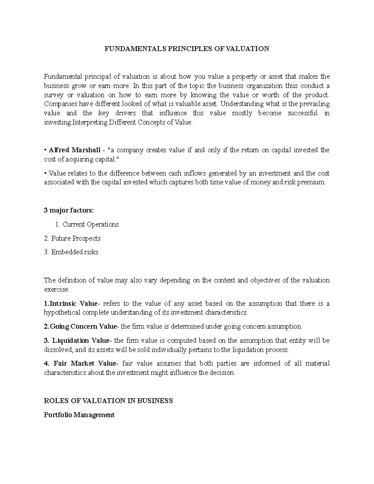 Fundamental Principles of Valuation in Business Analysis (FIN 101 ...