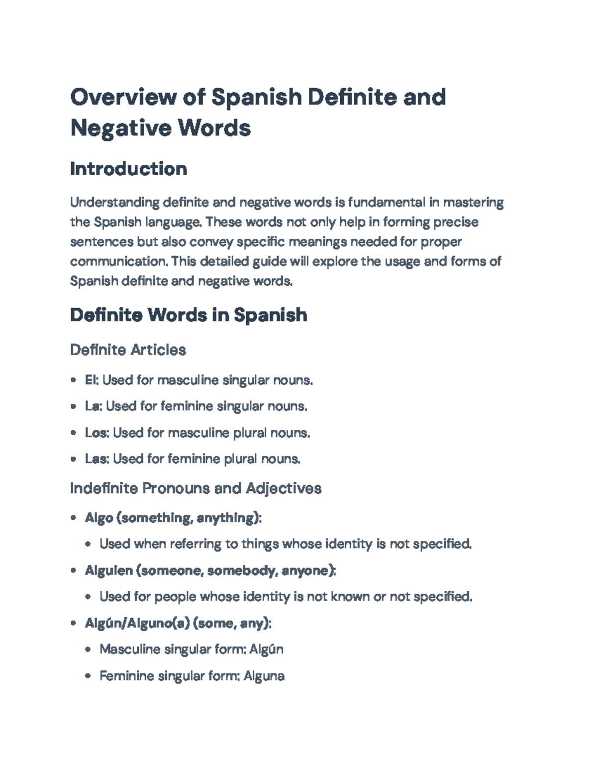 Spanish Definite and Negative Words: A Comprehensive Guide - Overview ...