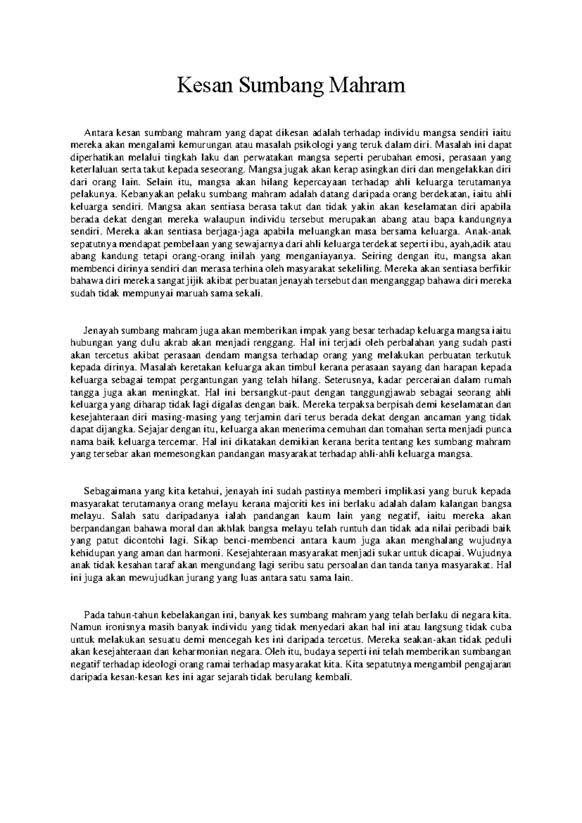 Kesan Sumbang Mahram PDF - Kesan Sumbang Mahram Antara kesan sumbang mahram yang dapat dikesan ...