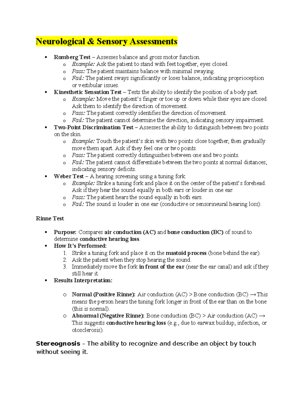 Fundamental ATI NCLEX Study Notes: Neurological & Sensory Assessments ...
