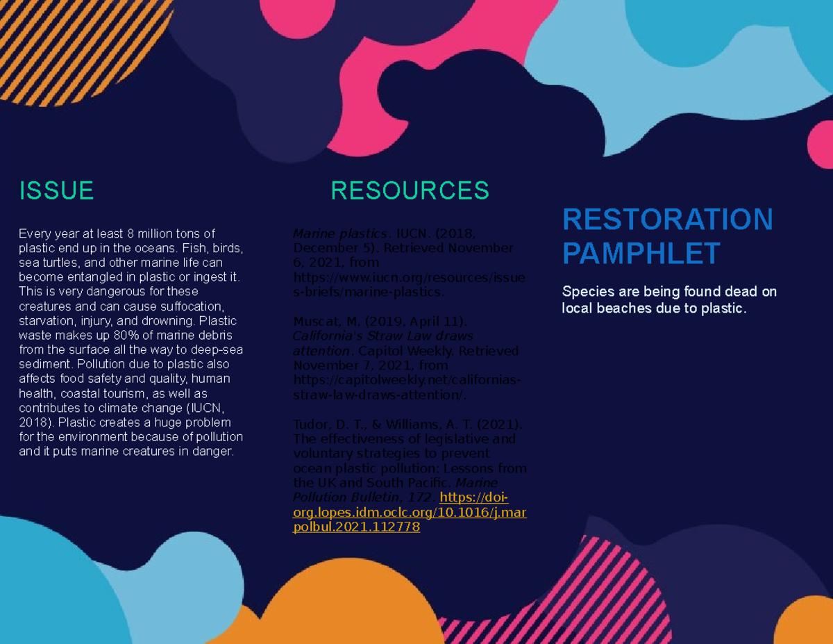 Restoration Pamphlet on Marine Plastic Impact - BIO-220 - Studocu