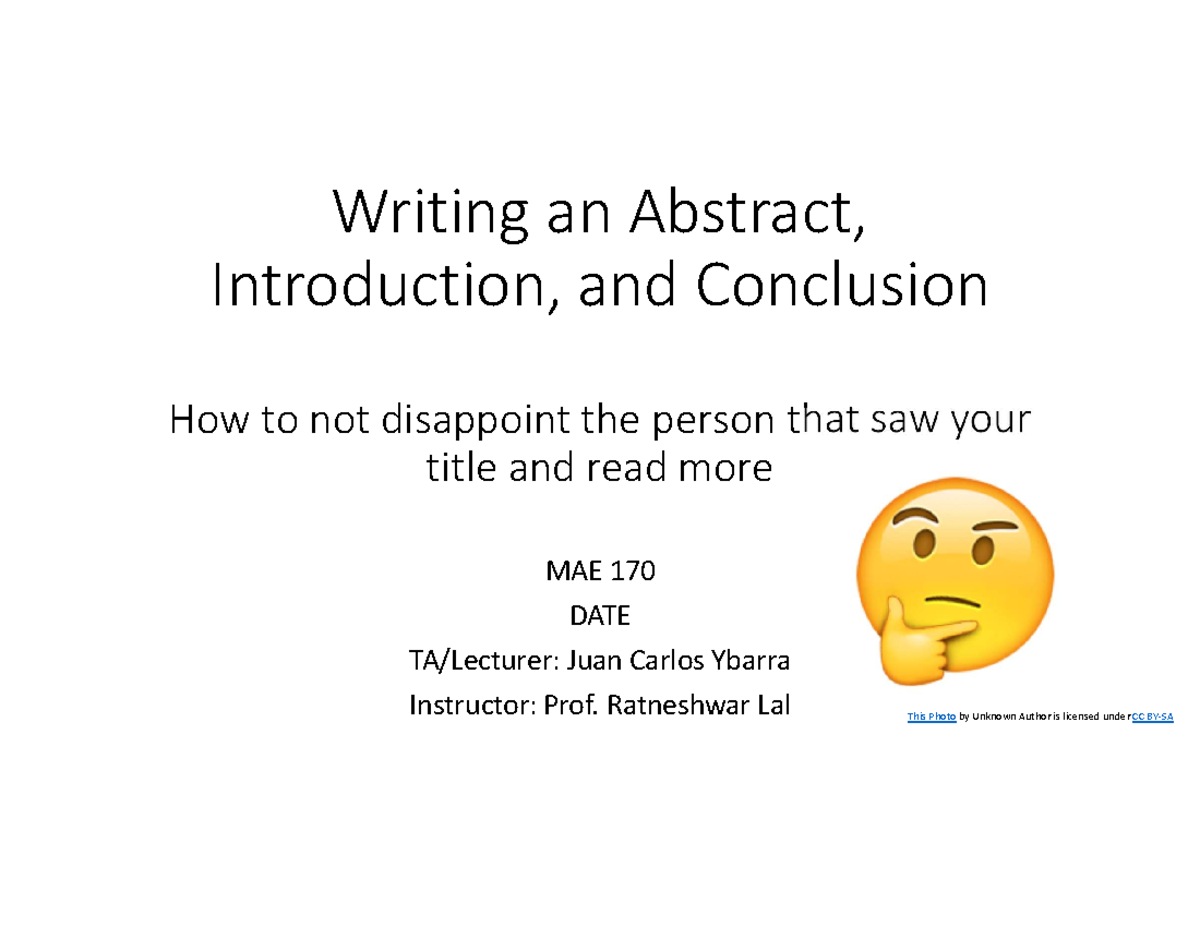 Abstracts Intros and conclusions - Writing an Abstract, Introduction ...