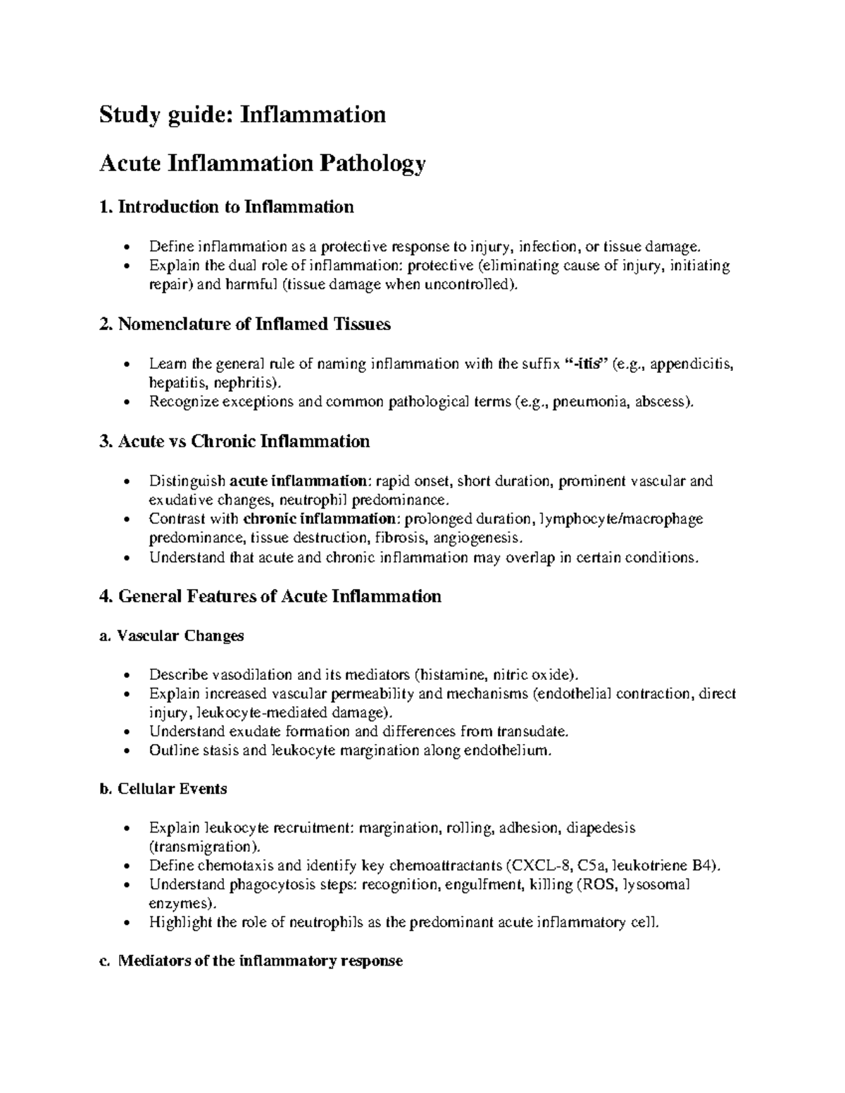 Study Guide: Acute & Chronic Inflammation Pathology (Path 101) - Studocu