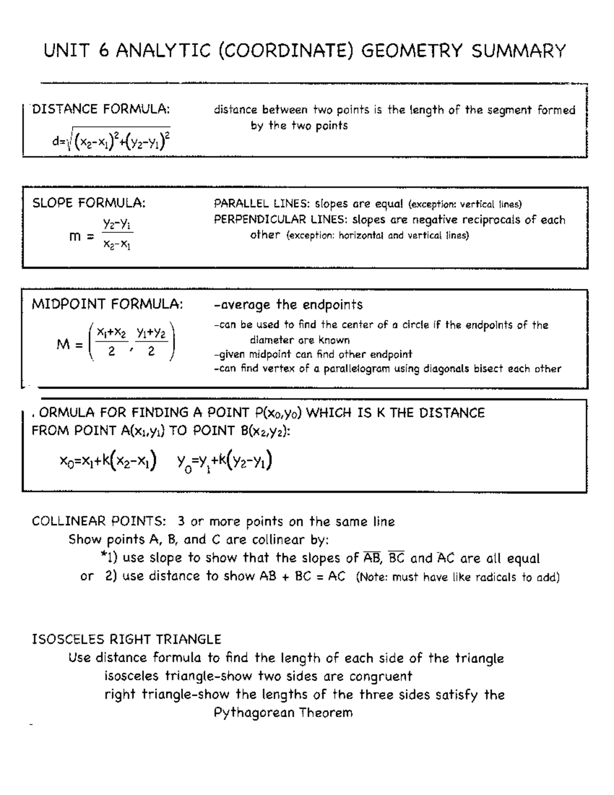 GH Unit 6 Summary: Analytic Geometry Concepts and Formulas - Studocu