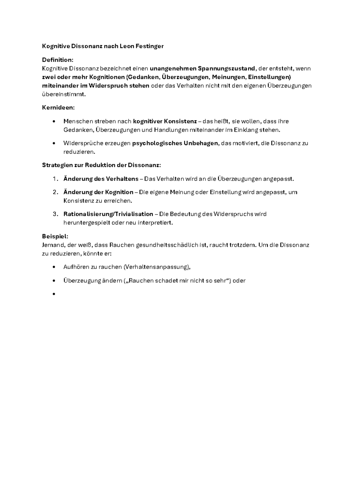 Kognitive Dissonanz: Definition und Reduktionsstrategien - Studocu