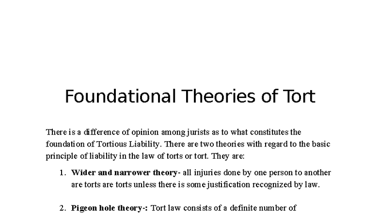 Tort Law Theories: Winfield vs. Salmond Analysis - Studocu