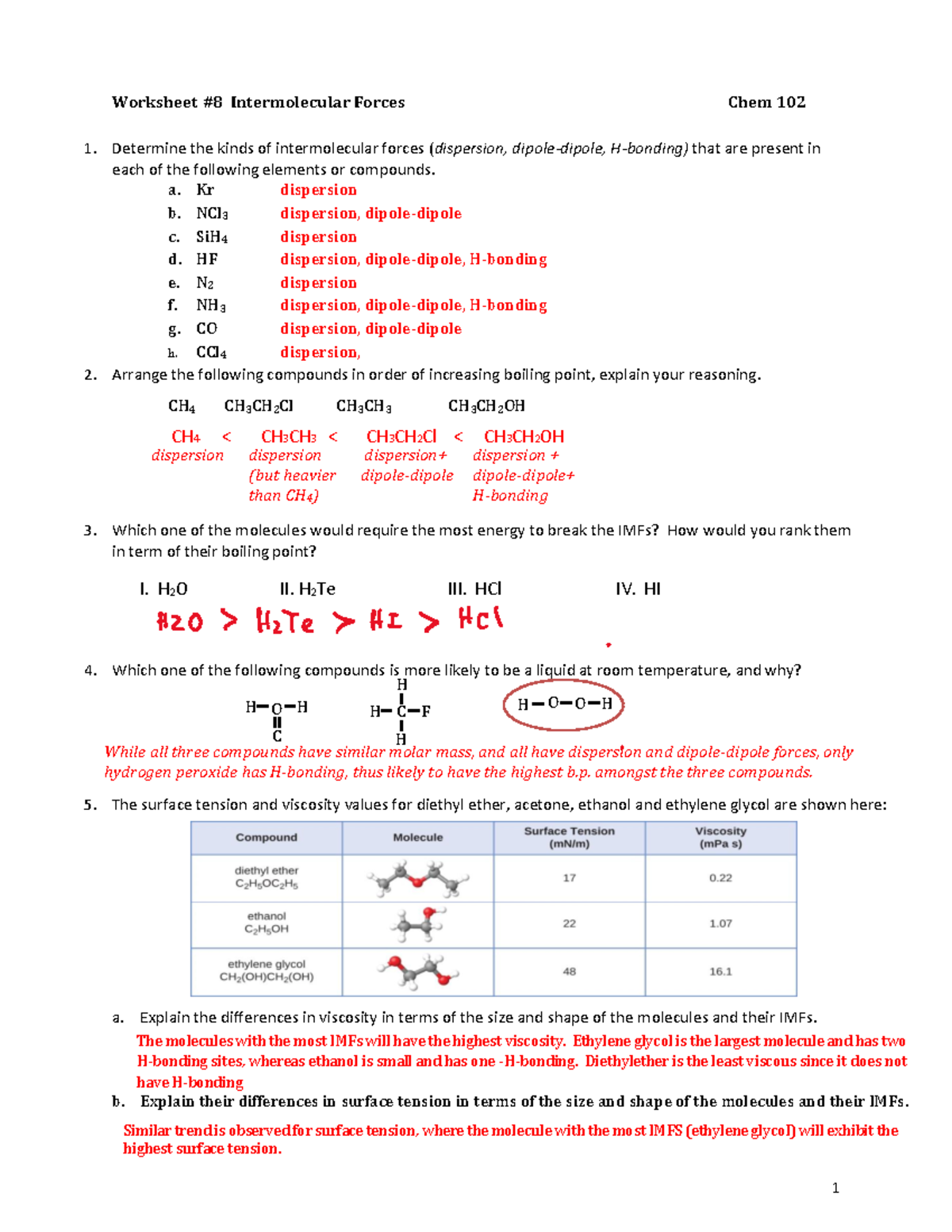 Worksheet 8: Intermolecular Forces Overview - Chem 102 Key - Studocu