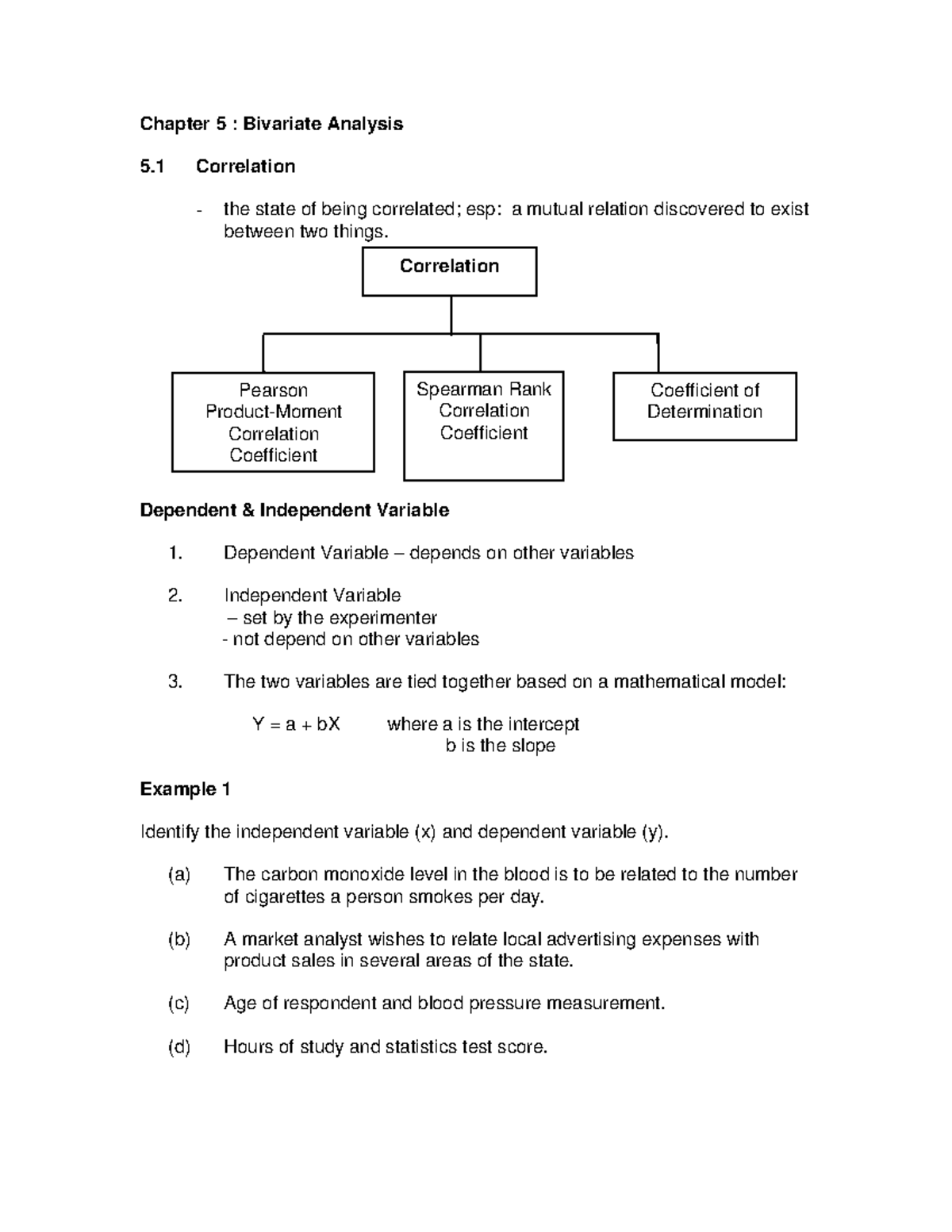 Chapter 5 -correlation and regression - Chapter 5 : Bivariate Analysis 5 Correlation the state ...