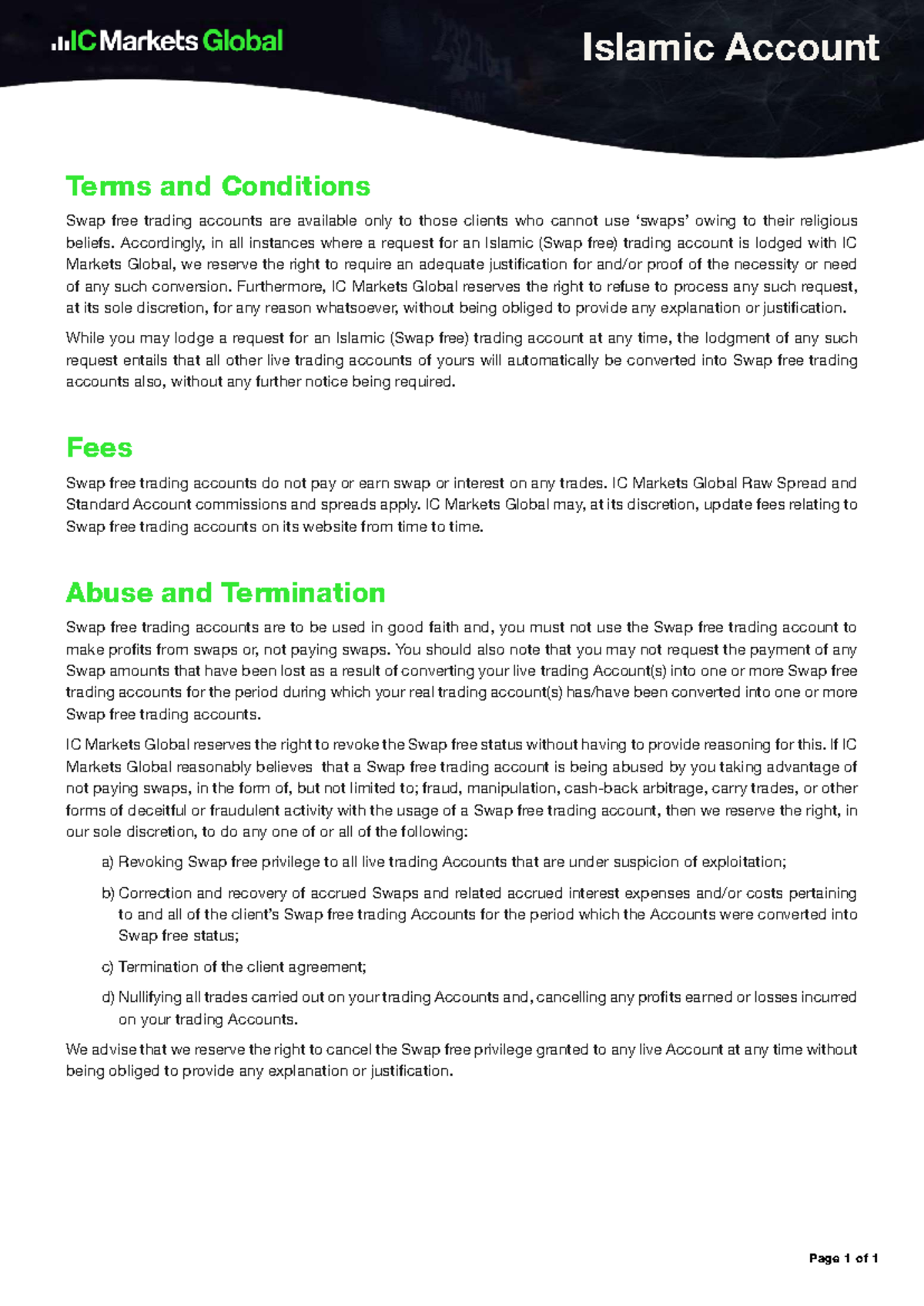 Islamic Account Terms & Conditions (FSA) - Swap Free Trading - Studocu