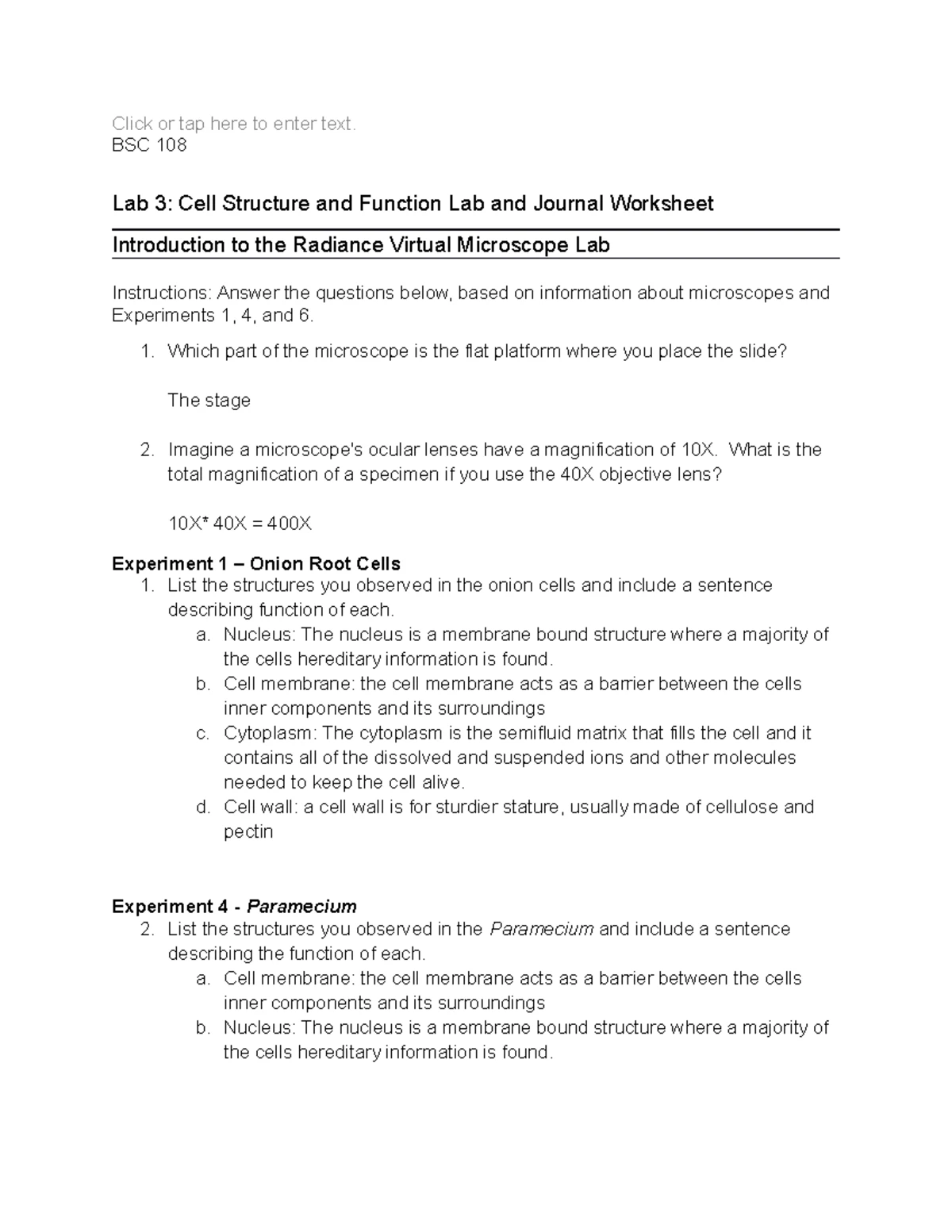 BSC 108 Lab 1: Scientific Method Lab and Journal Worksheet - Studocu