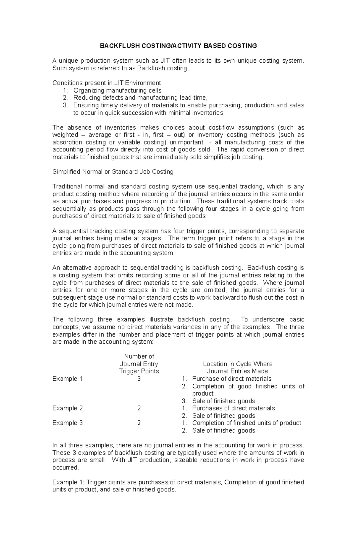 Backflush Costing - School purposes - BACKFLUSH COSTING/ACTIVITY BASED ...