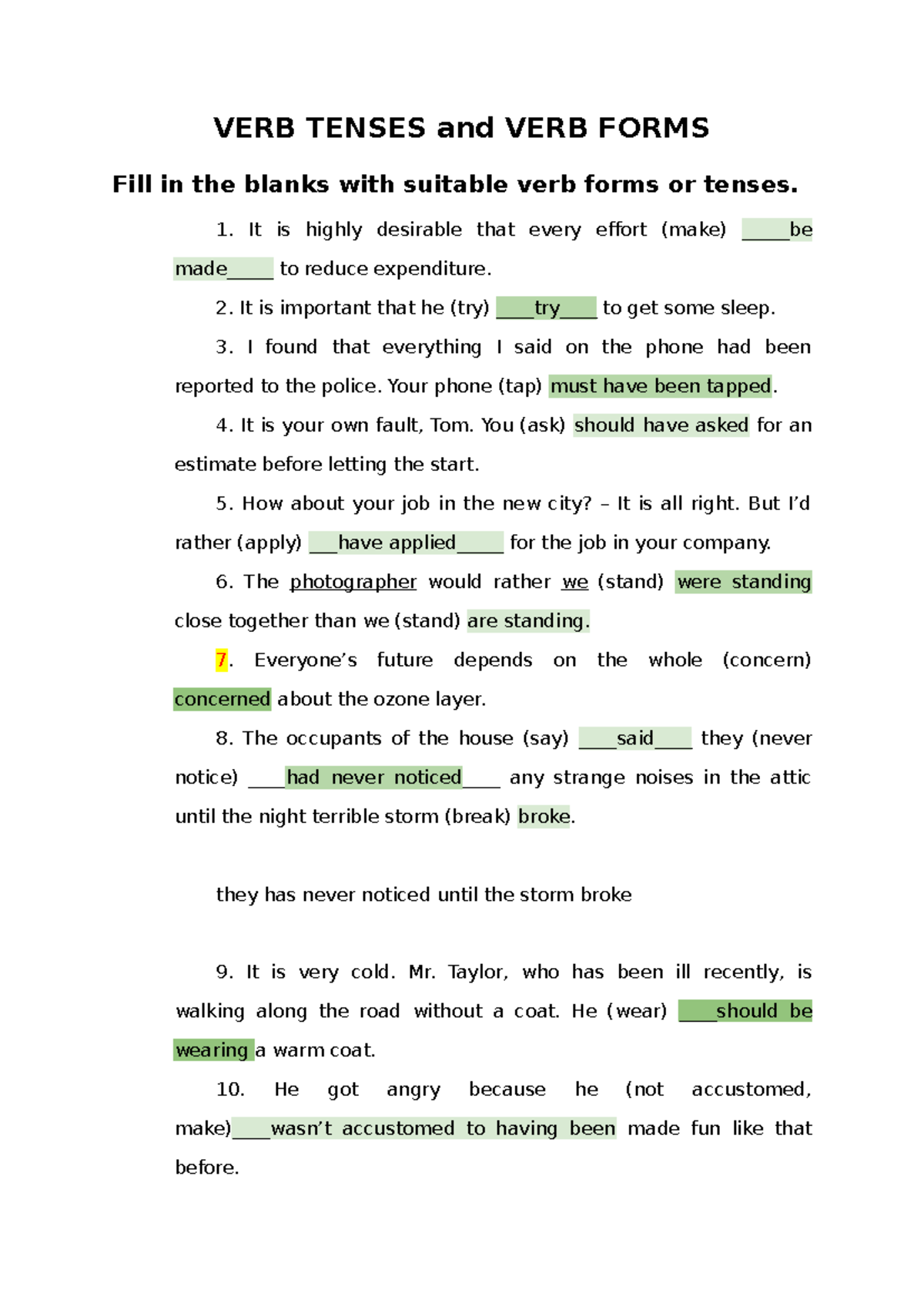 Verb Tenses Practice - Fill in the Blanks Exercise - Studocu
