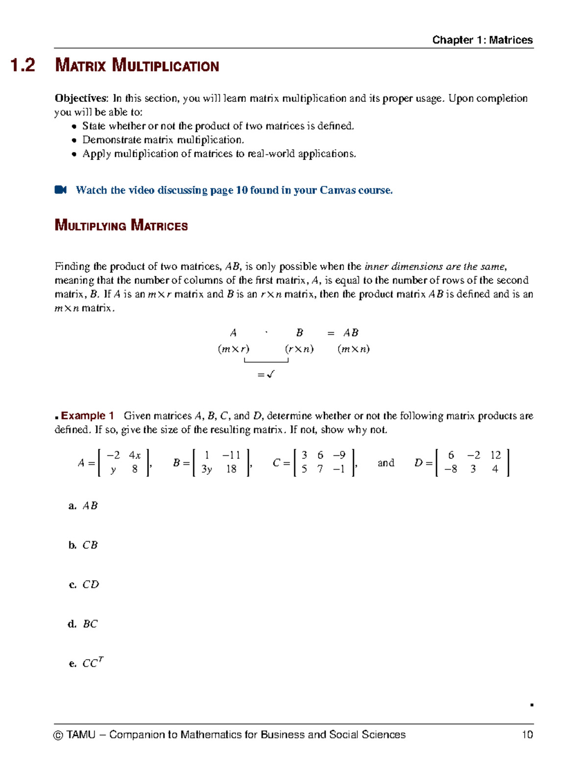 MATH140 Lecture Notes: Chapter 1.2 - Matrix Multiplication Concepts ...