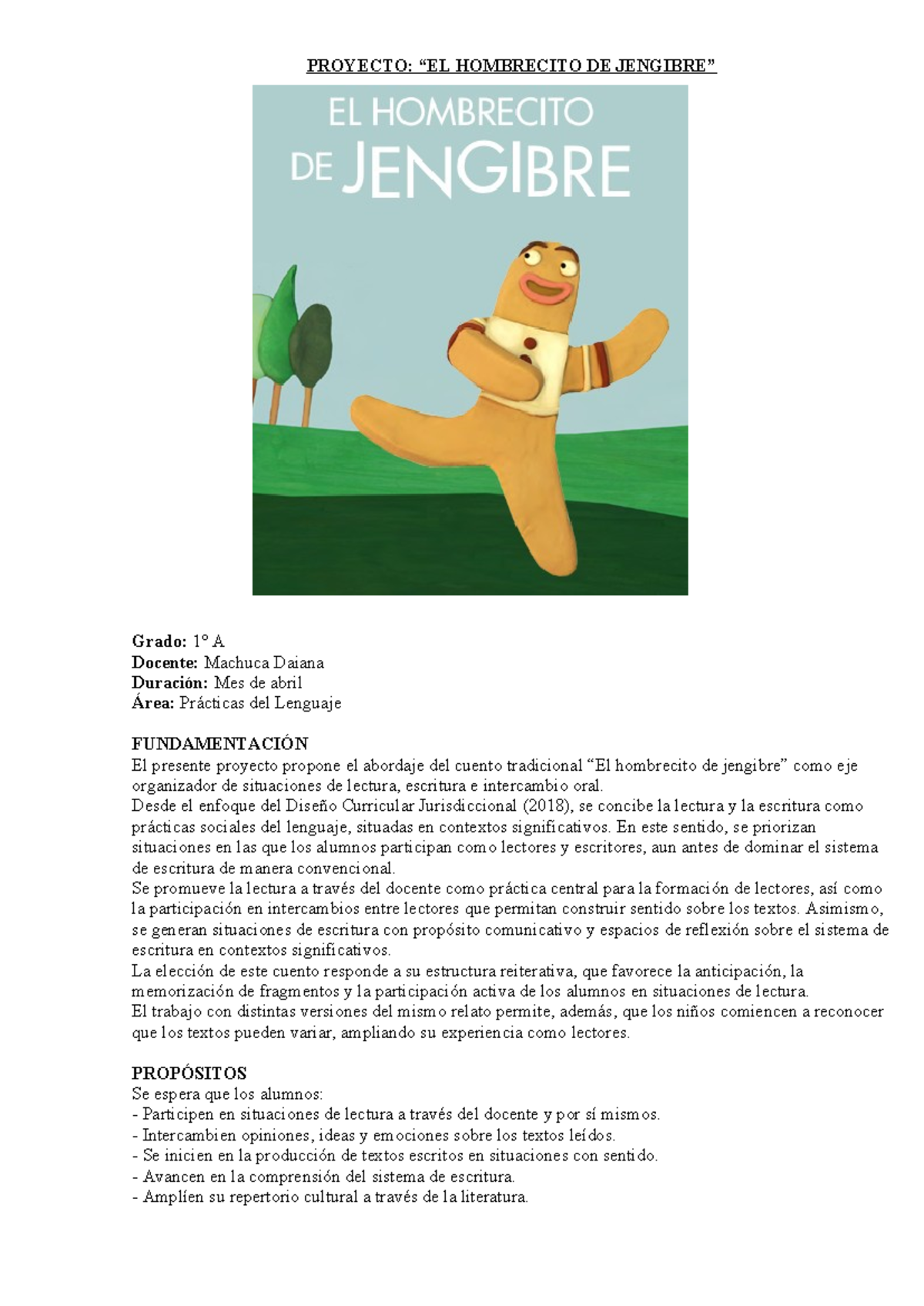 Proyecto: Hombrecito de Jengibre - Prácticas del Lenguaje - Studocu