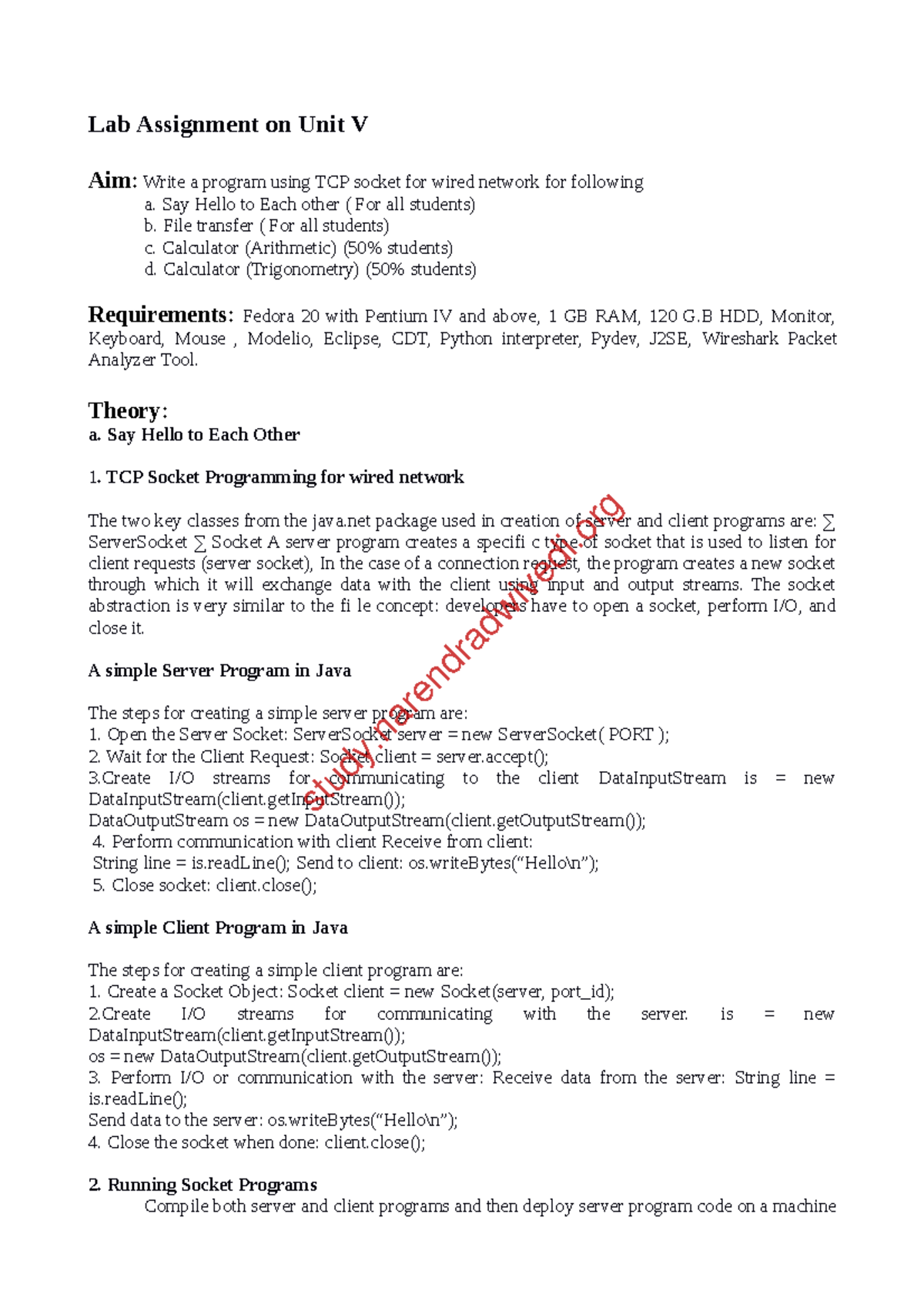 CNS Assignment 8 - TCP Socket Programming Lab Guide - Studocu