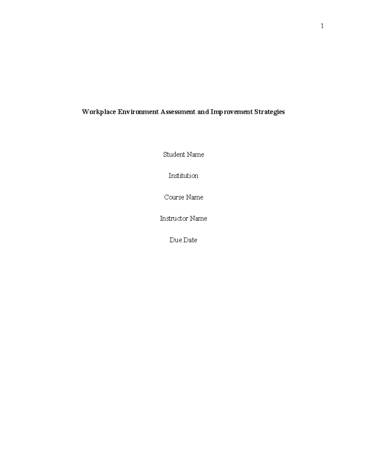 Workplace Environment Assessment & Improvement Strategies (Course Code ...