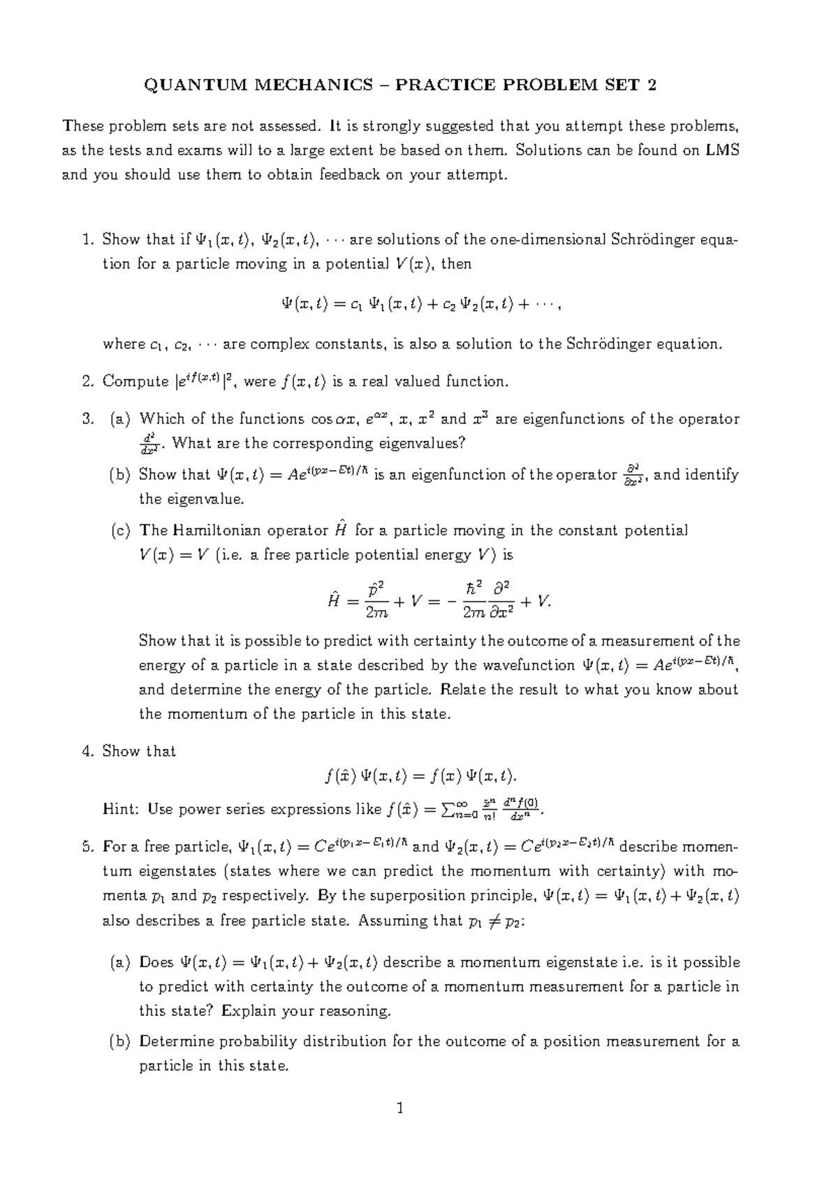 Quantum Mechanics Problem Set 2: Solutions and Explanations - Studocu