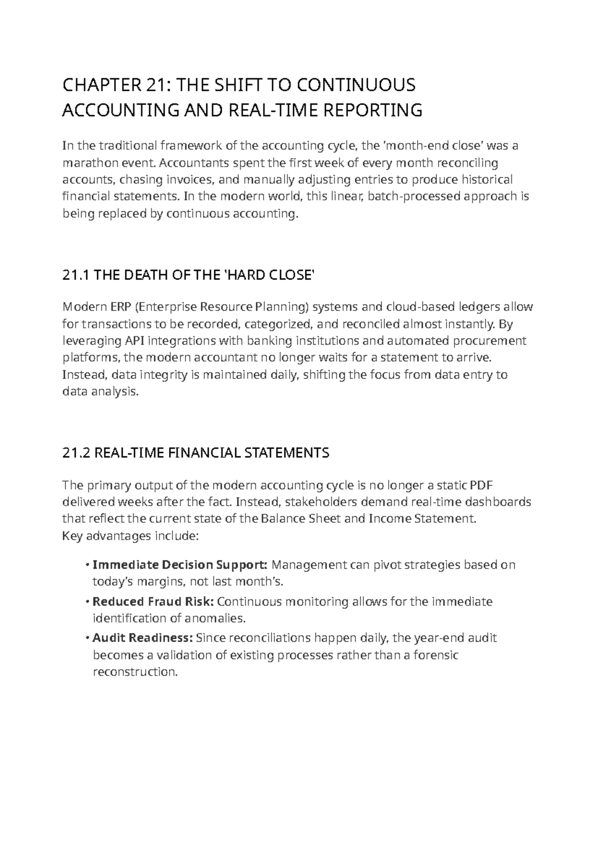 CHAPTER 21: SHIFT TO CONTINUOUS ACCOUNTING & REPORTING - Studocu