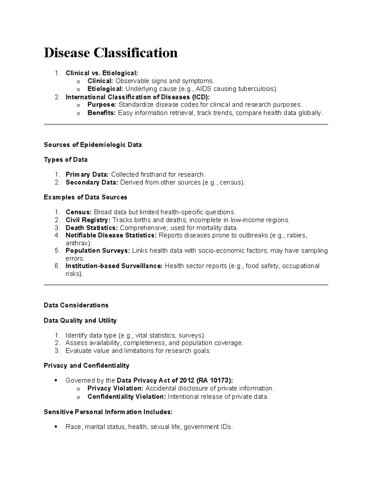 Disease Classification - Clinical vs. Etiological: o Clinical ...