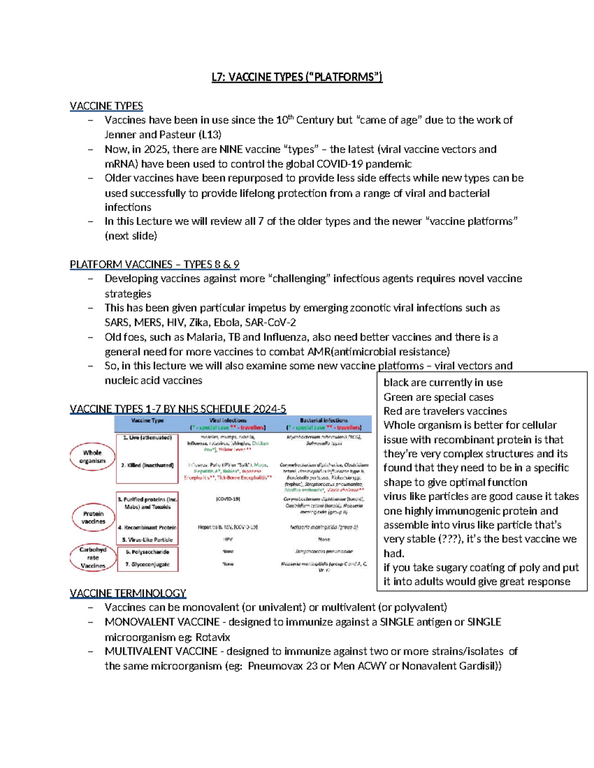 L7: Lecture Notes on Vaccine Types and Platforms - Studocu