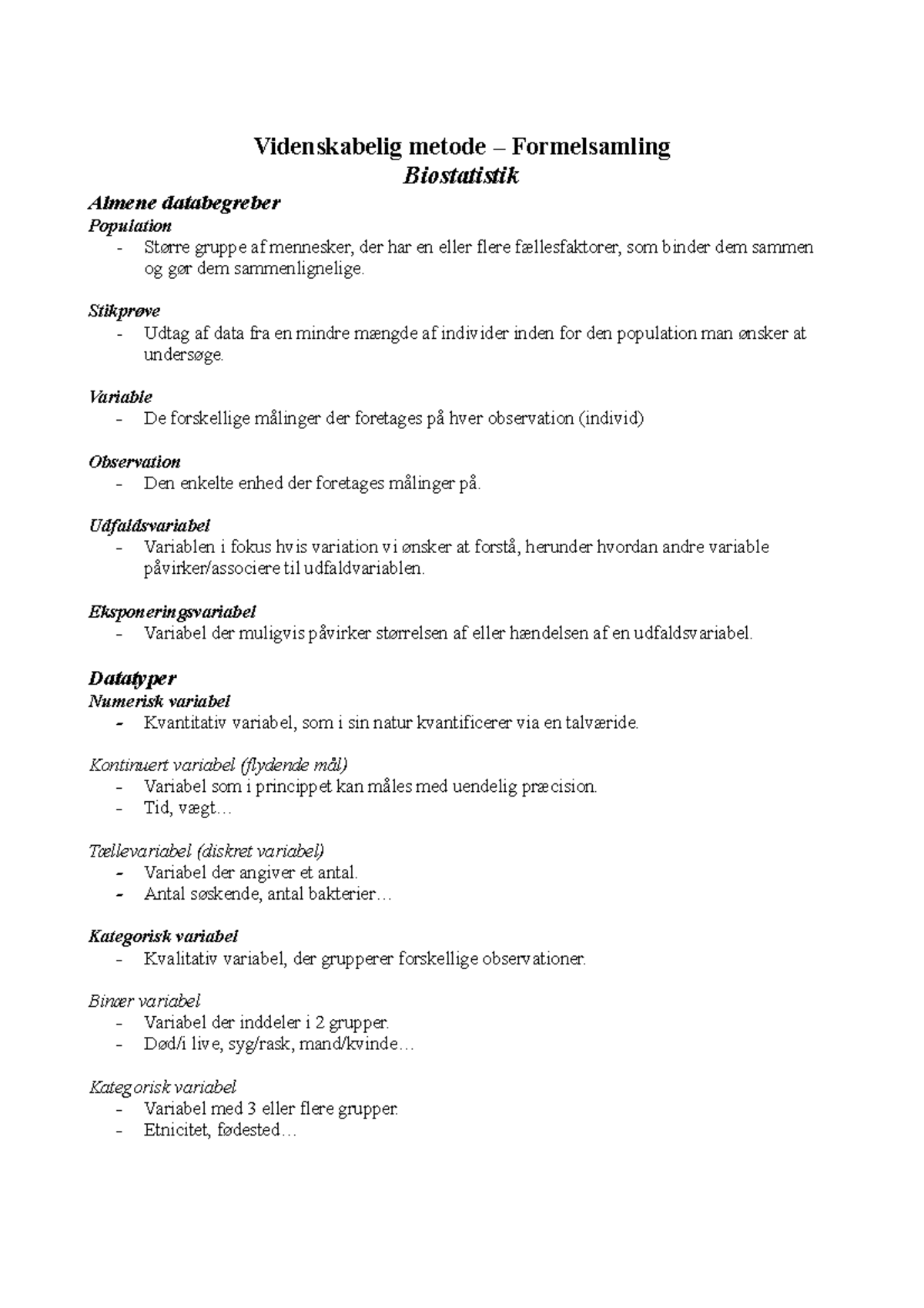 Formelsamling Biostatistik og epidemiologi - Videnskabelig metode ...
