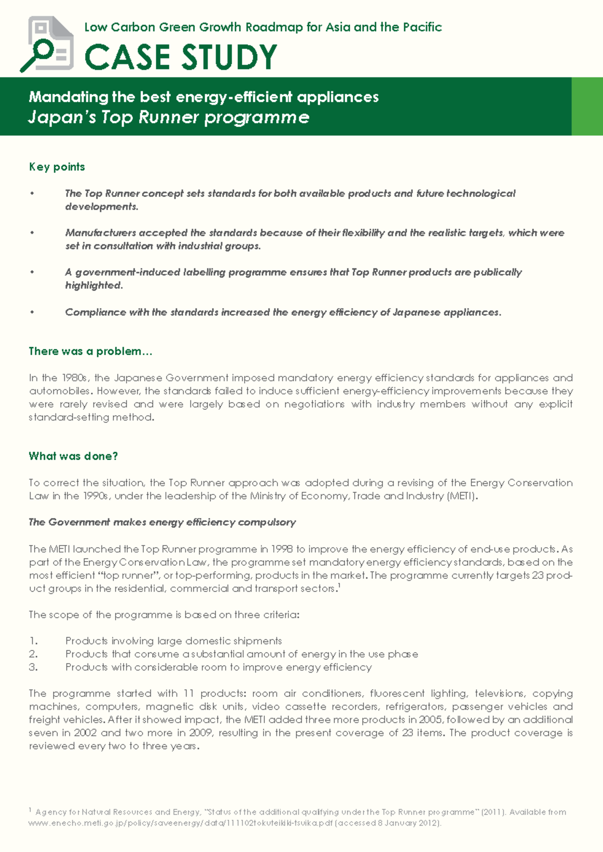 Japan's Top Runner Programme: A Case Study on Energy Efficiency ...