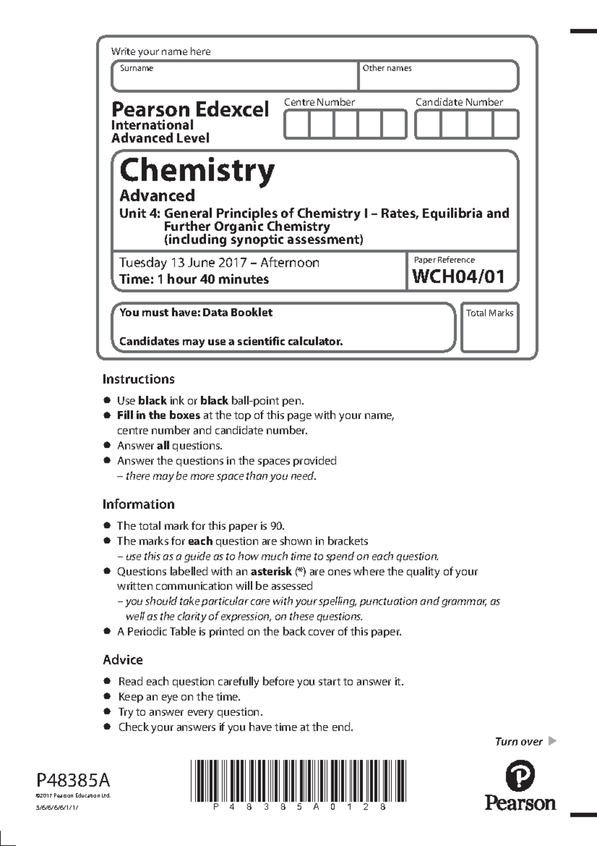 QP 2017 06 Chemistry U4: General Principles & Organic Chemistry Exam ...