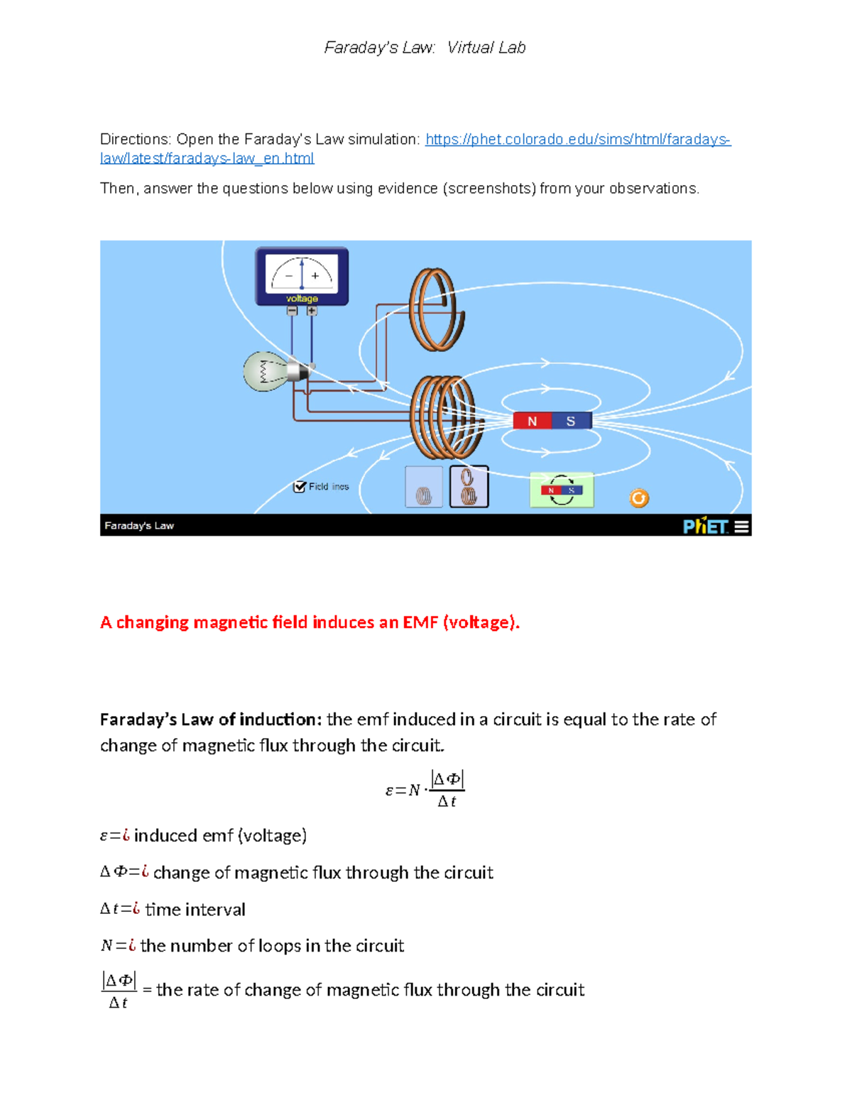 Lab #11: Faraday's Law Virtual Lab Directions - Studocu