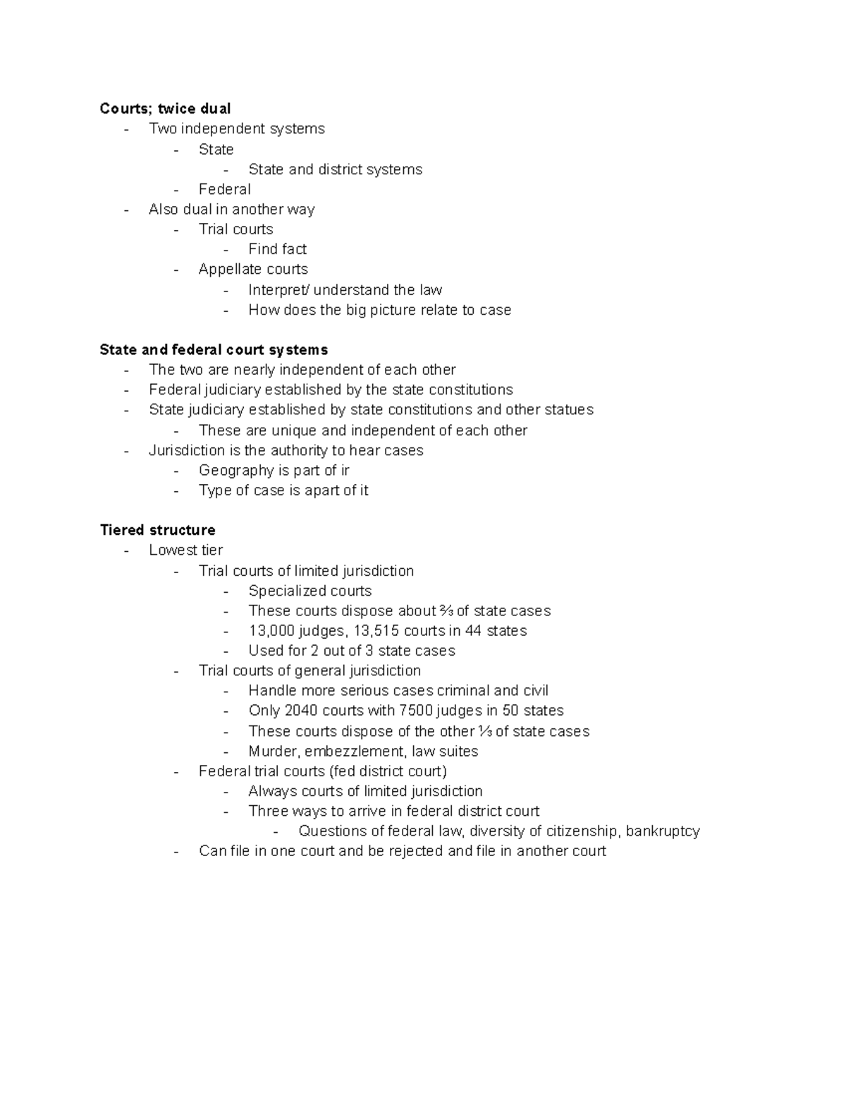 6.1 Court Structure - notes - Courts; twice dual - Two independent ...