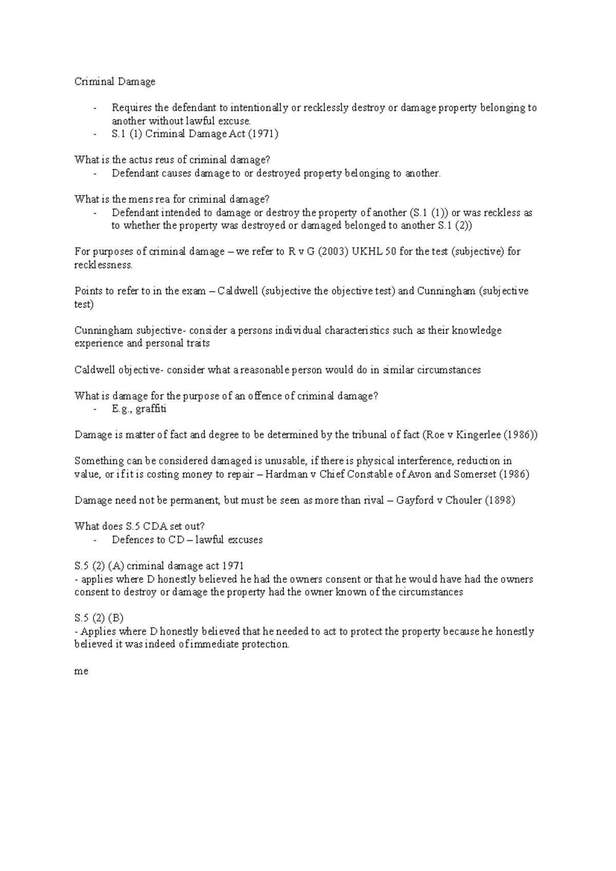 Criminal Damage Act 1971: Key Elements & Defenses Explained - Studocu