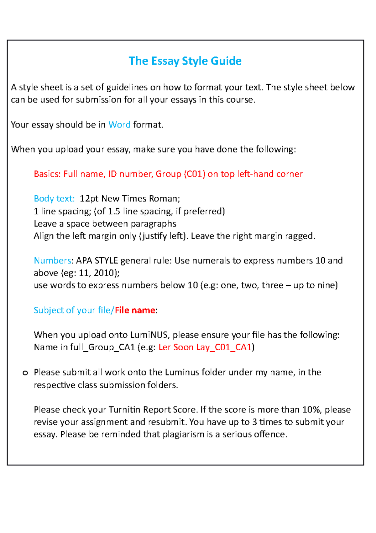 The Essay Style and other Instructions (2) - The Essay Style Guide A ...