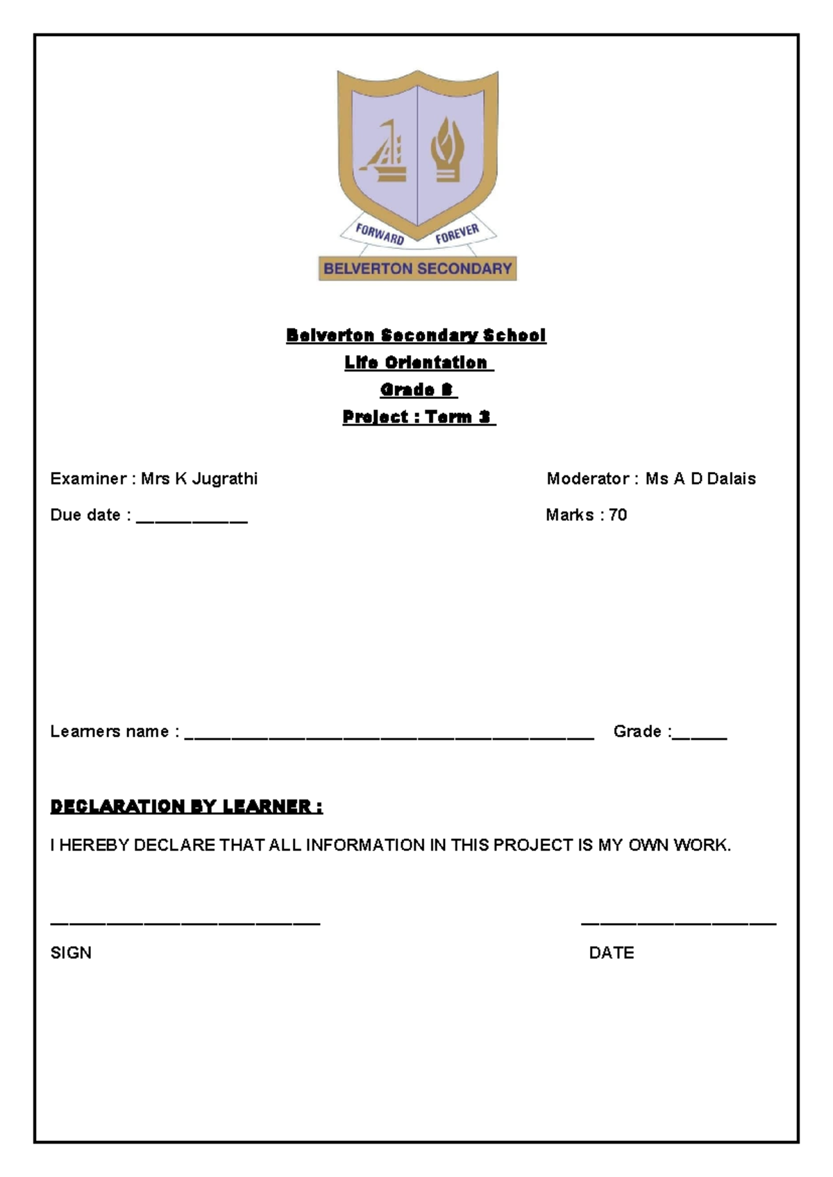 Grade 8 LO T3 2024 - Life Orientation Project Notes - Studocu