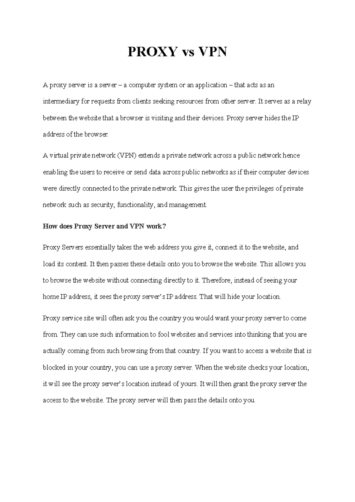 Proxy vs VPN: Understanding Their Differences and Functions - Studocu