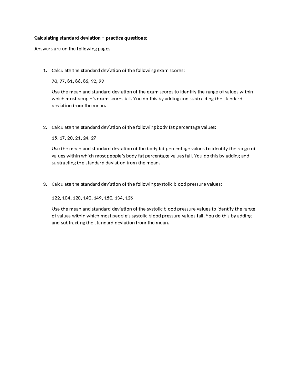 Calculating Standard Deviation: Practice Questions & Solutions - Studocu