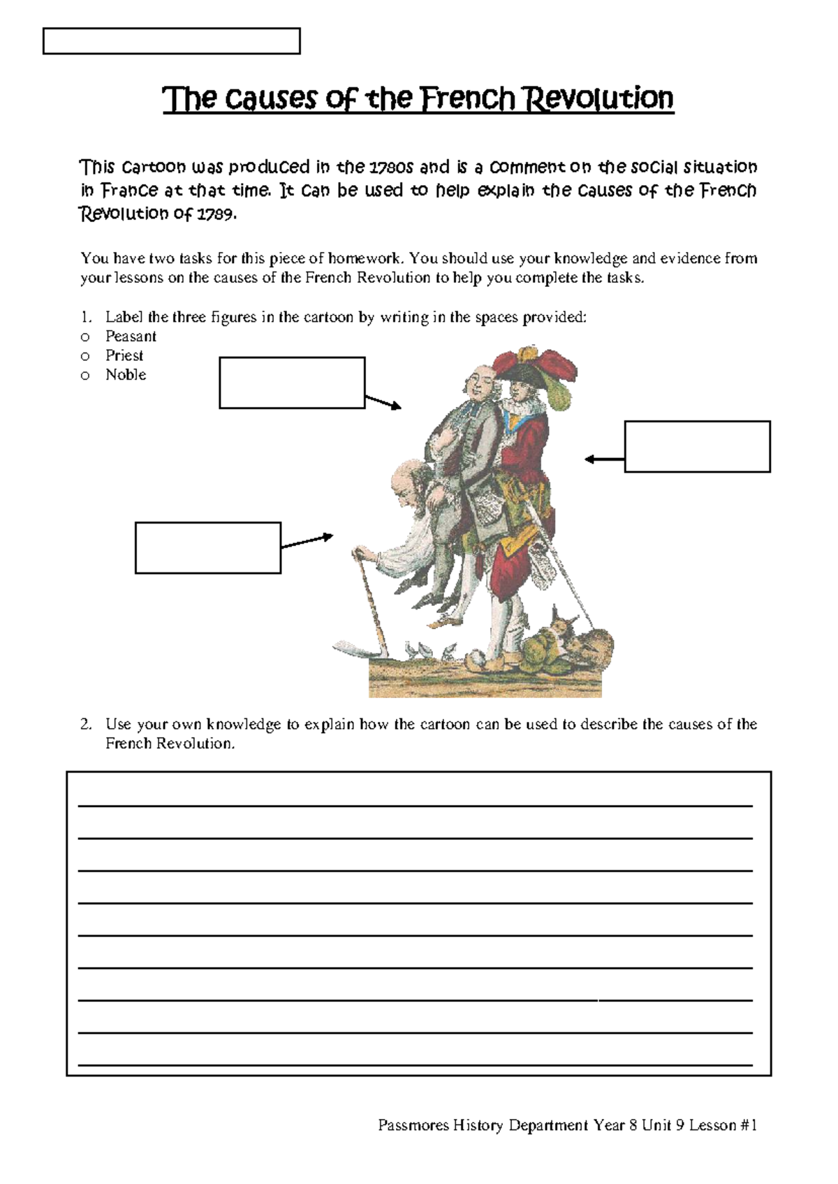 Year 8 History: Causes of the French Revolution Cartoon Analysis - Studocu