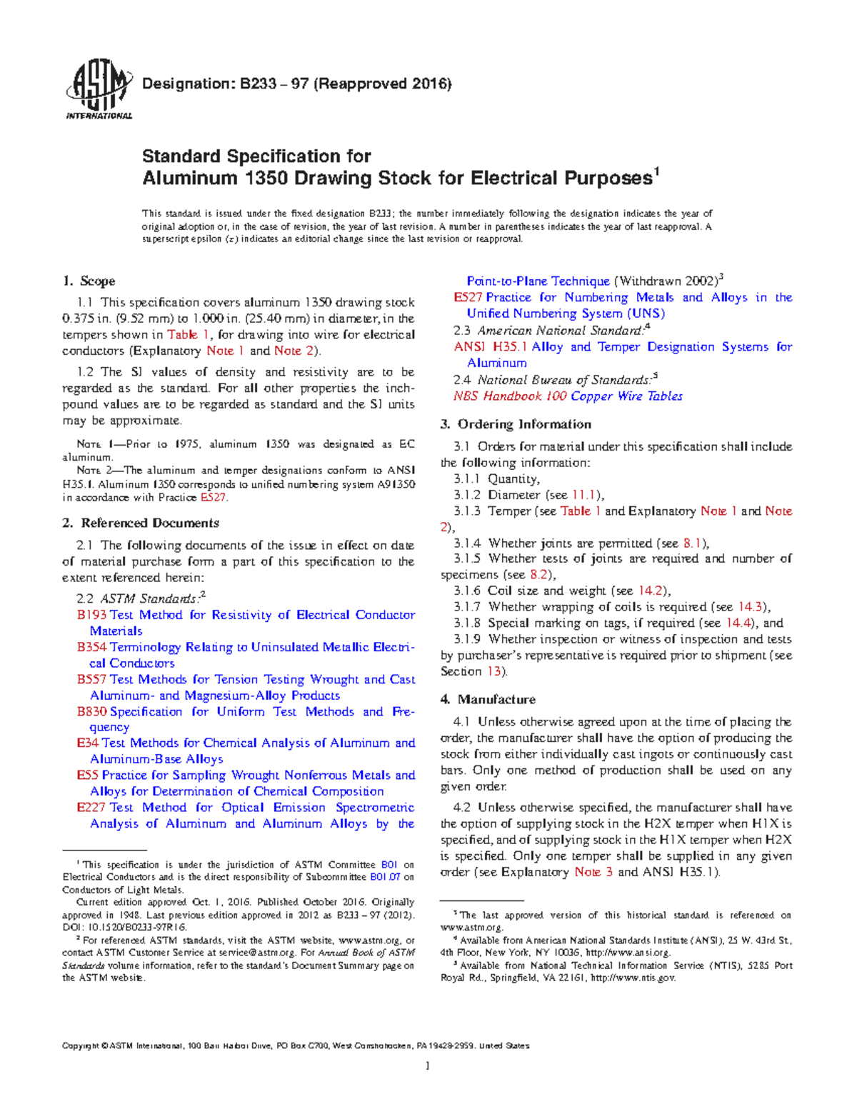 Standard Specification for Aluminum 1350 Drawing Stock (B233 97) - Studocu