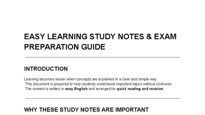 EASY Learning Study Notes: Exam Prep Guide for Students - Studocu