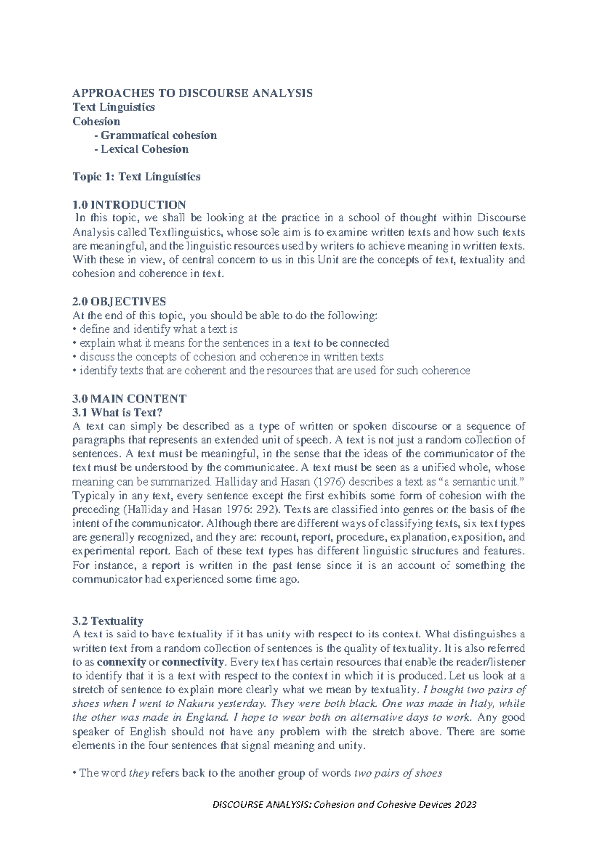 Cohesion & Cohesive Devices in Discourse Analysis (ENG101) - Studocu