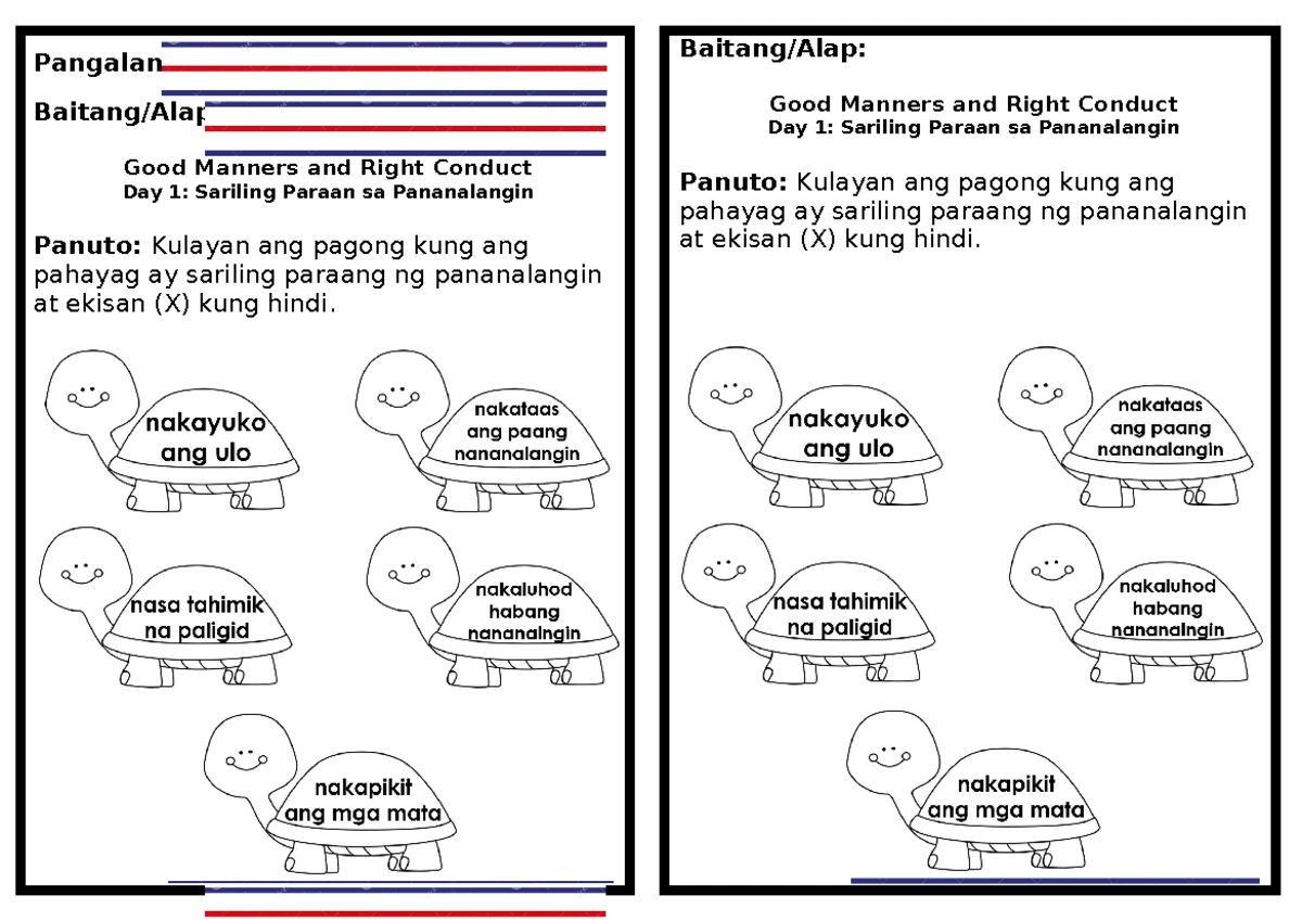 G1 Q1 W4 R&L WS - Lesson Script - Pangalan: Baitang/Alap: Reading and ...