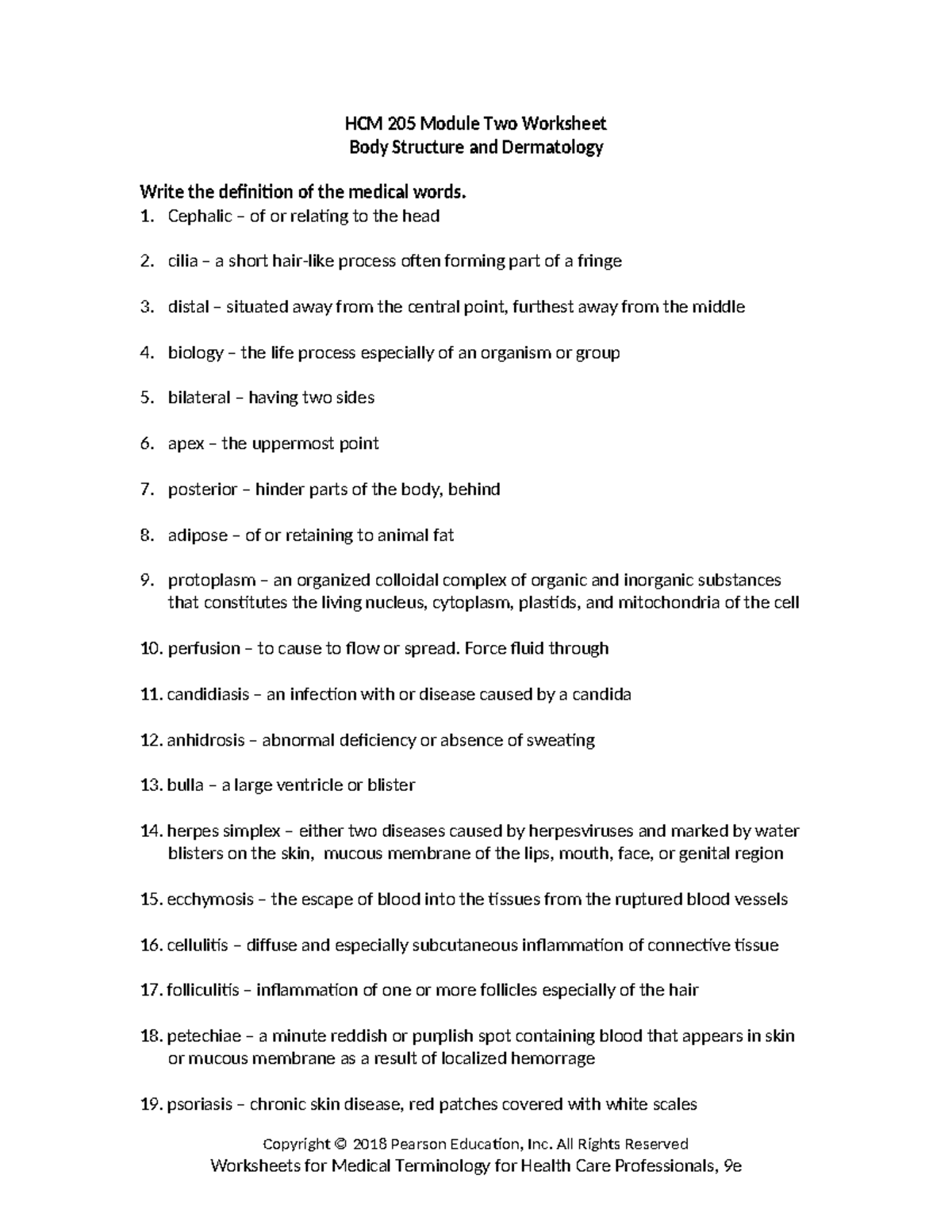 HCM 205 Medical Terminology - Module Two Worksheet Details - Studocu