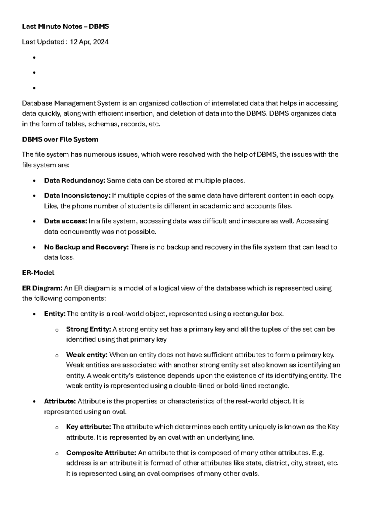 DBMS 2024 Final Exam Last Minute Study Notes - Studocu