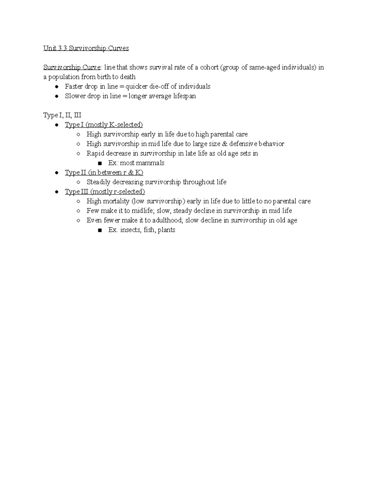 Copy of Unit 3.3 Survivorship Curves - Unit 3 Survivorship Curves ...