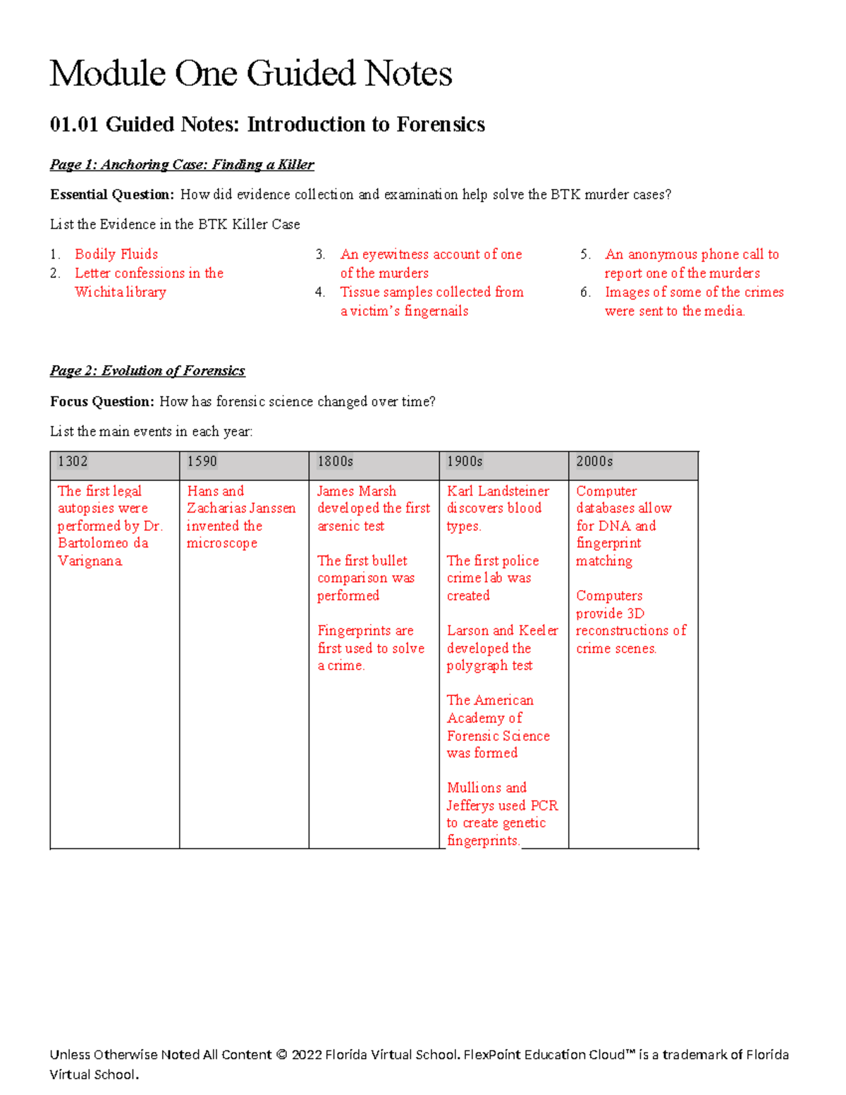 Module 1 Guided Notes: Forensic Science Essentials (FLVS) - Studocu