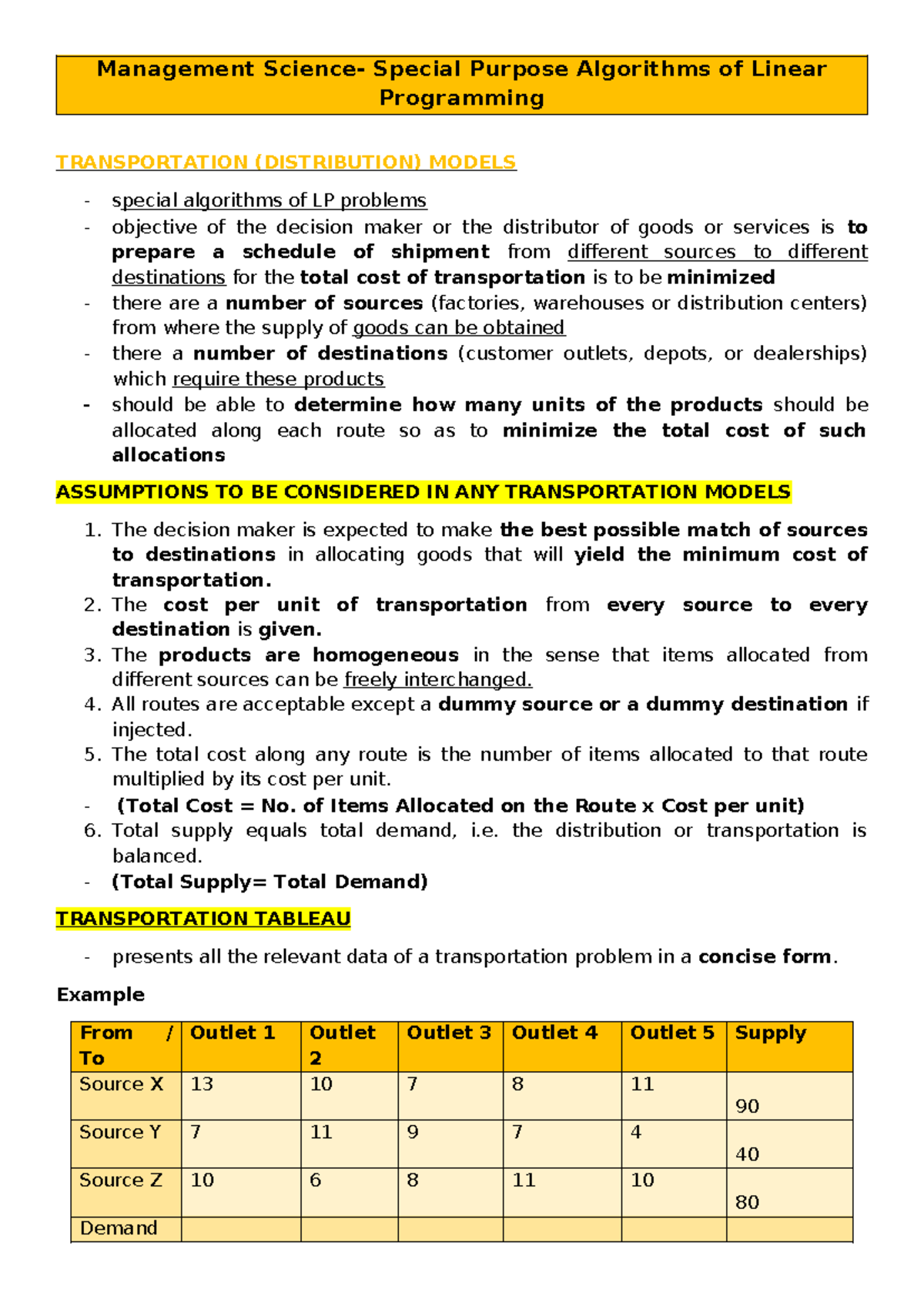 Manscie-Finals: Special Purpose Algorithms in LP Transportation Models ...