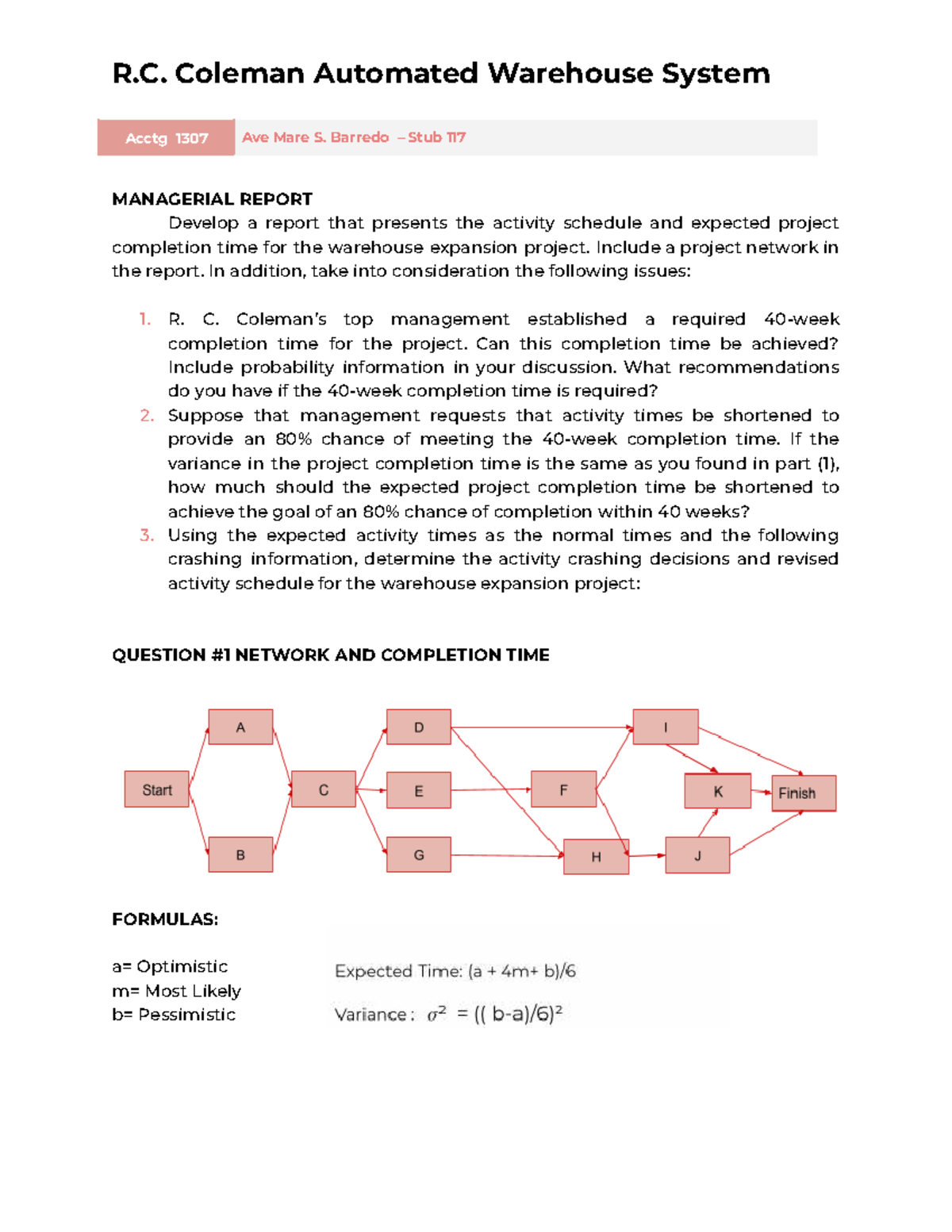 Case Study: R.C. Coleman Warehouse Expansion Acctg 1307 Analysis - Studocu