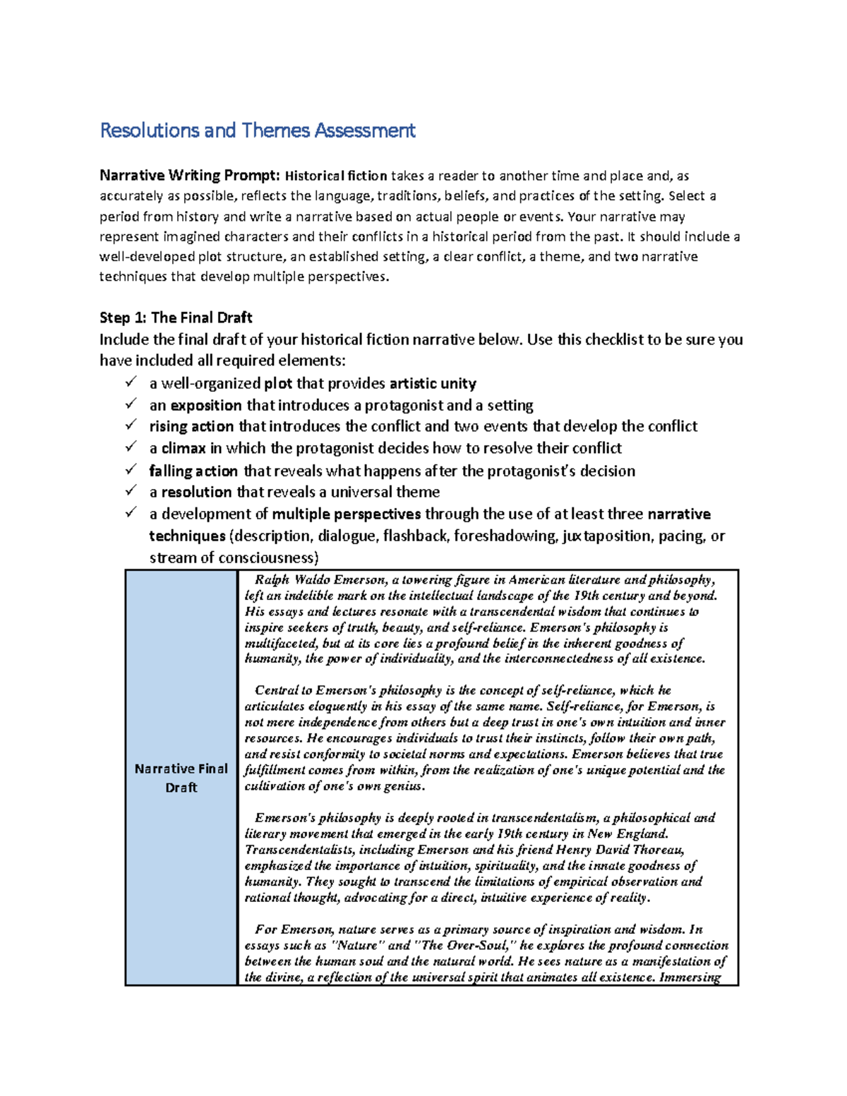 English 3 AA9899: Historical Fiction Narrative Writing Assessment - Studocu