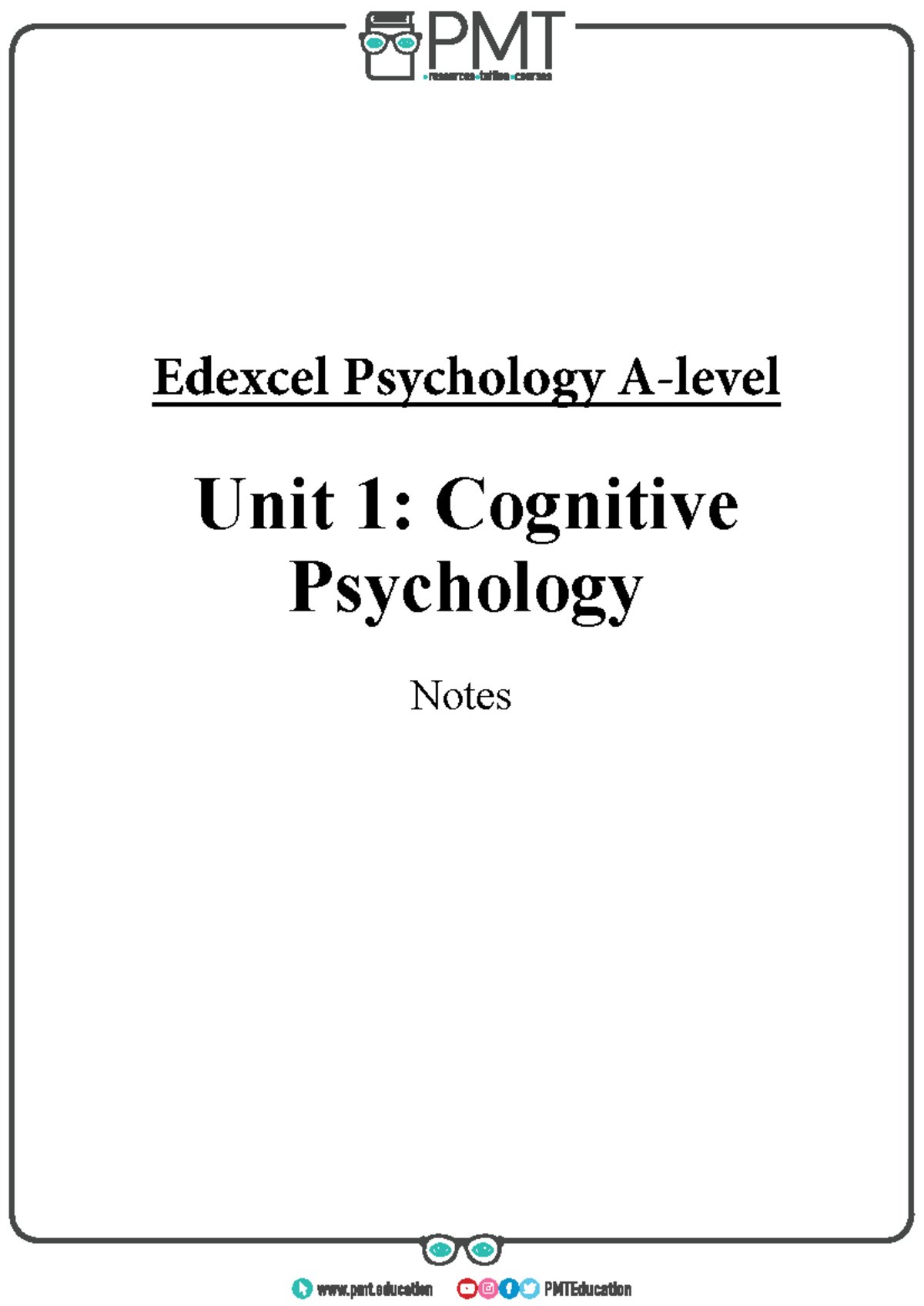 Unit 1 Cognitive Psychology Notes - Edexcel A-Level Psychology - Studocu