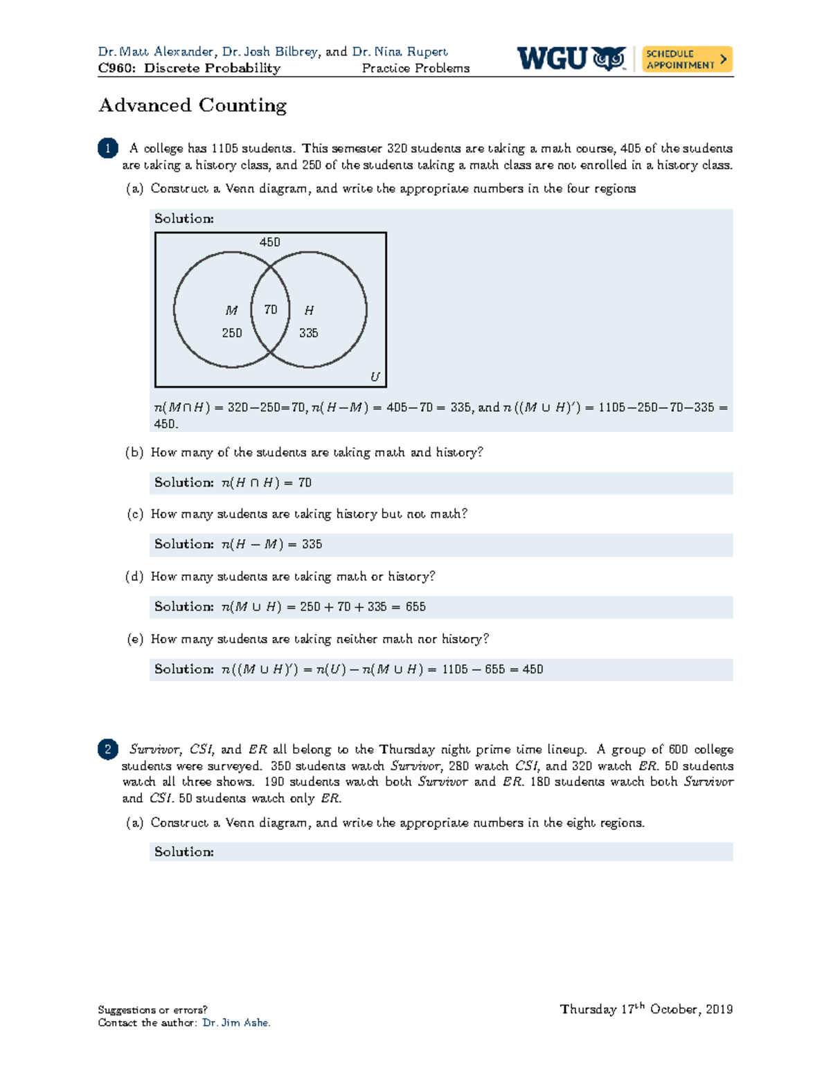C960 Discrete Probability Practice Problems Solutions and Explanations ...