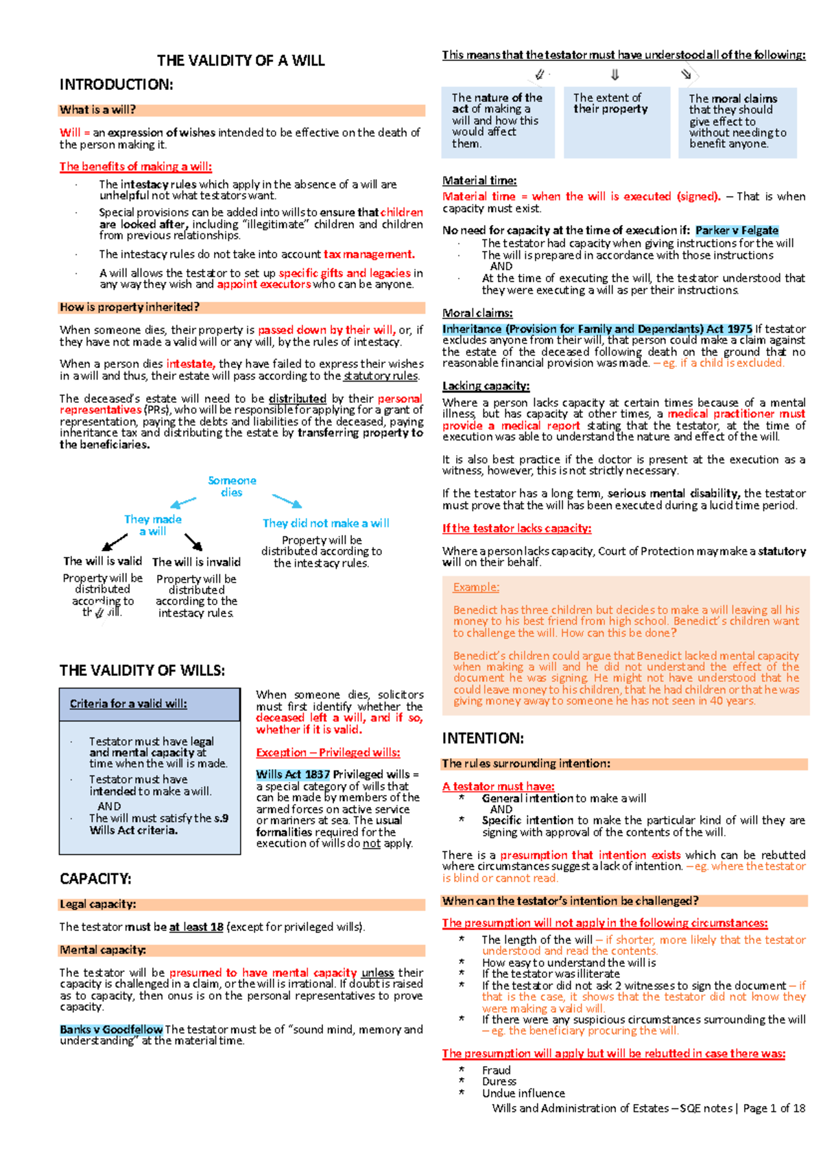 Wills and Administration of Estates: SQE Study Notes - Studocu
